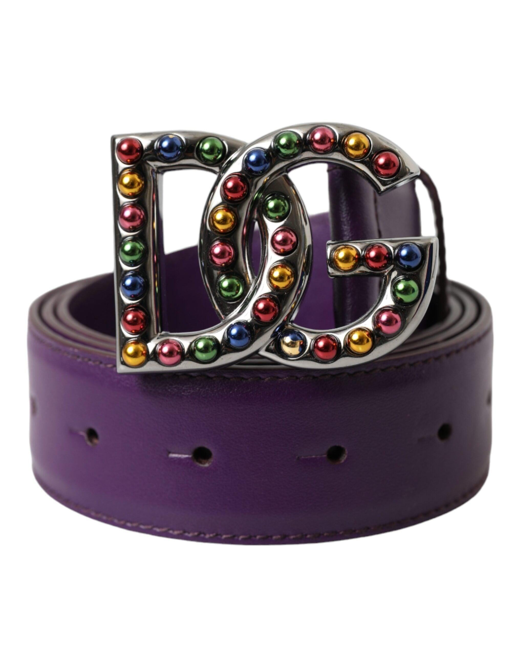 Dolce Gabbana Purple Leather DG Logo Studs Metal Buckle Belt - Walmart.com