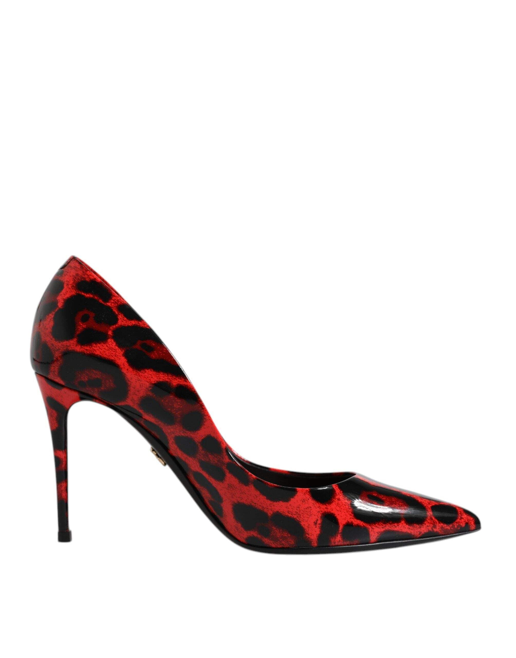 Dolce Gabbana Red Leopard Leather Stiletto High Heels Pumps Shoes ...