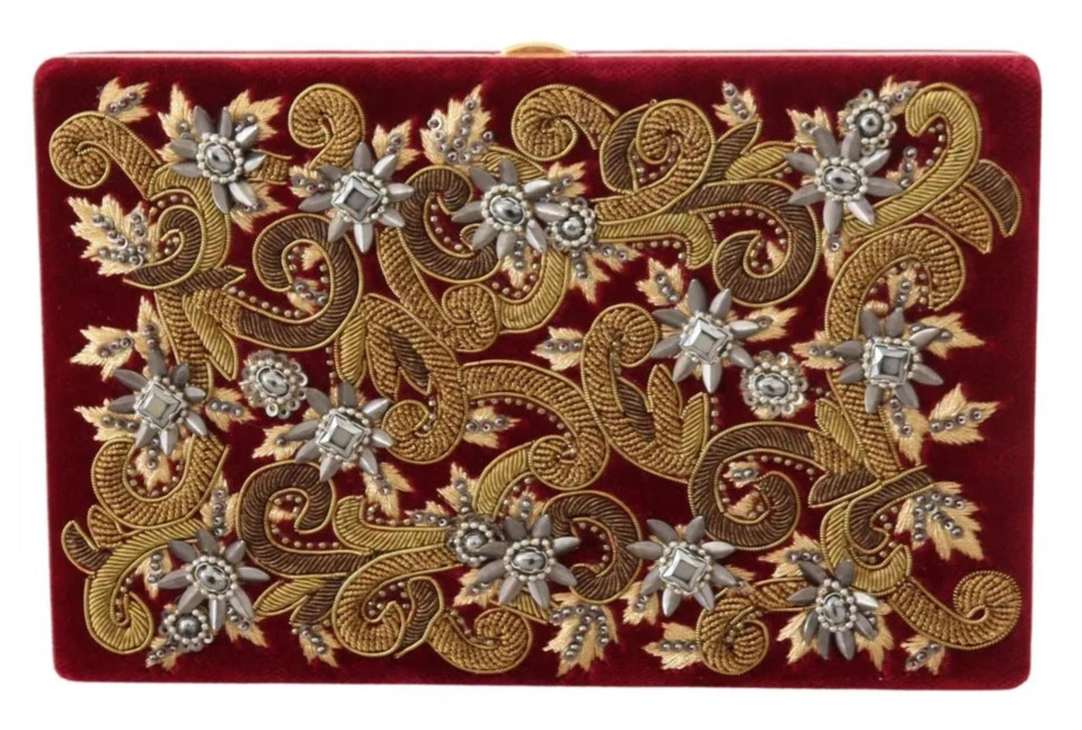 Dolce Gabbana Red Velvet Gold Frame Clutch Evening Party Purse Bag ...