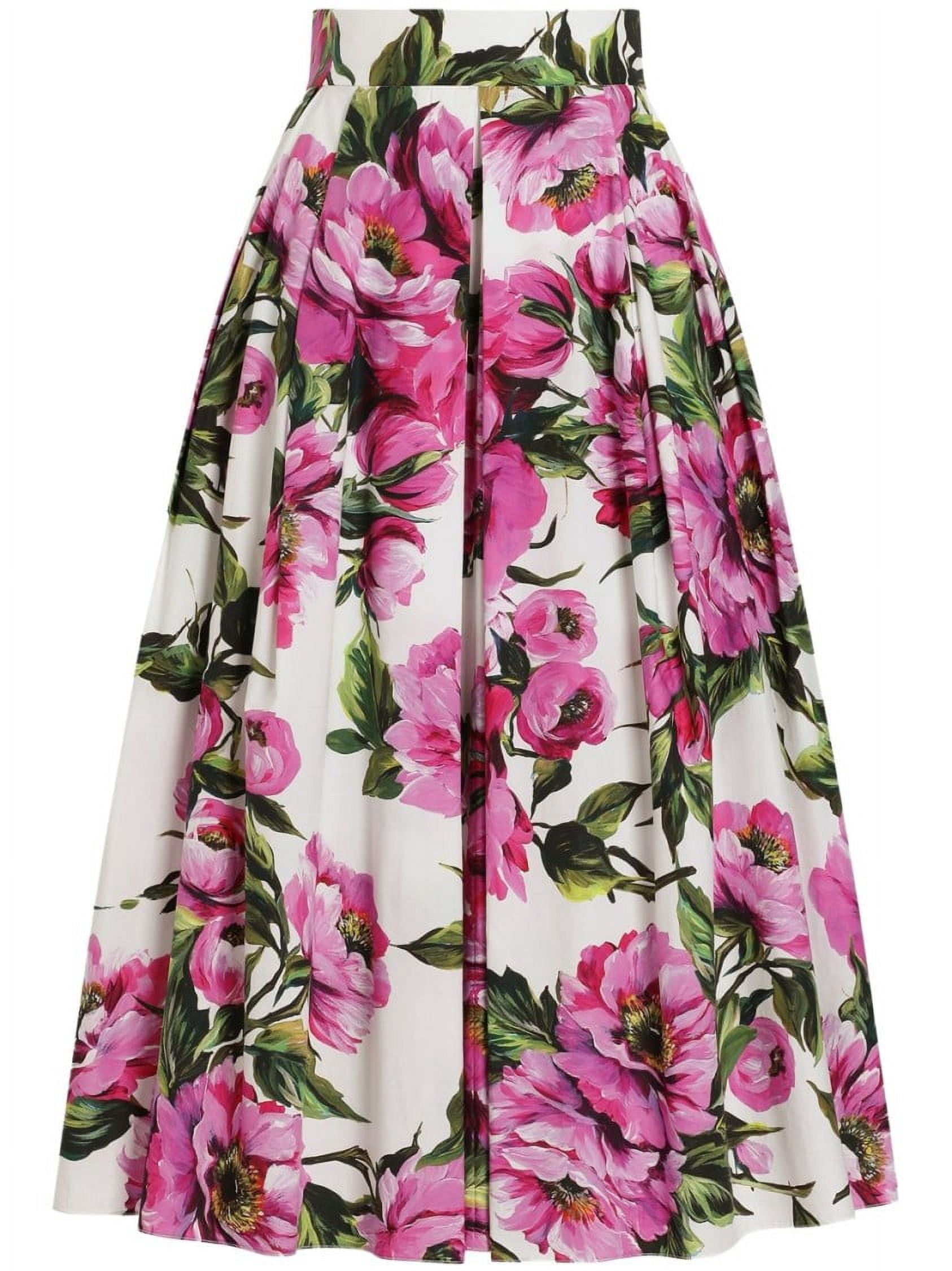 Dolce & Gabbana Women's Vibrant Rose Print Skirt With Concealed Zip ...
