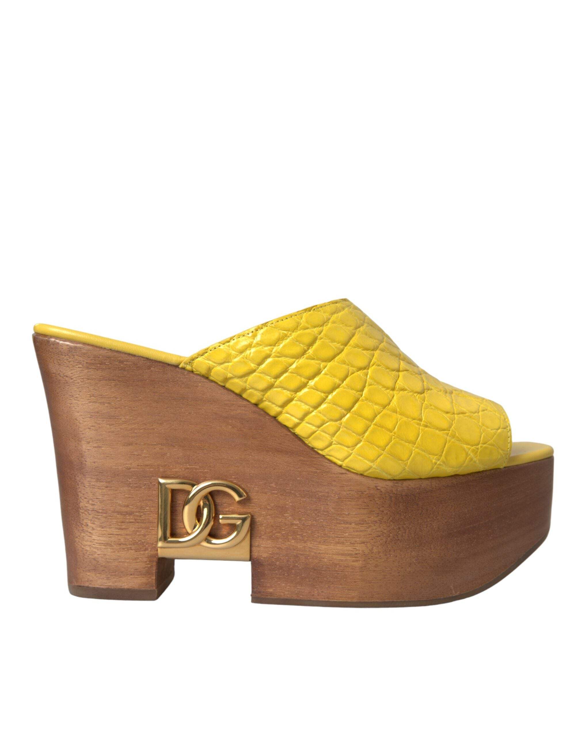 Dolce Gabbana Yellow Leather Wood Mule Wedge Slides Shoes - Walmart.com