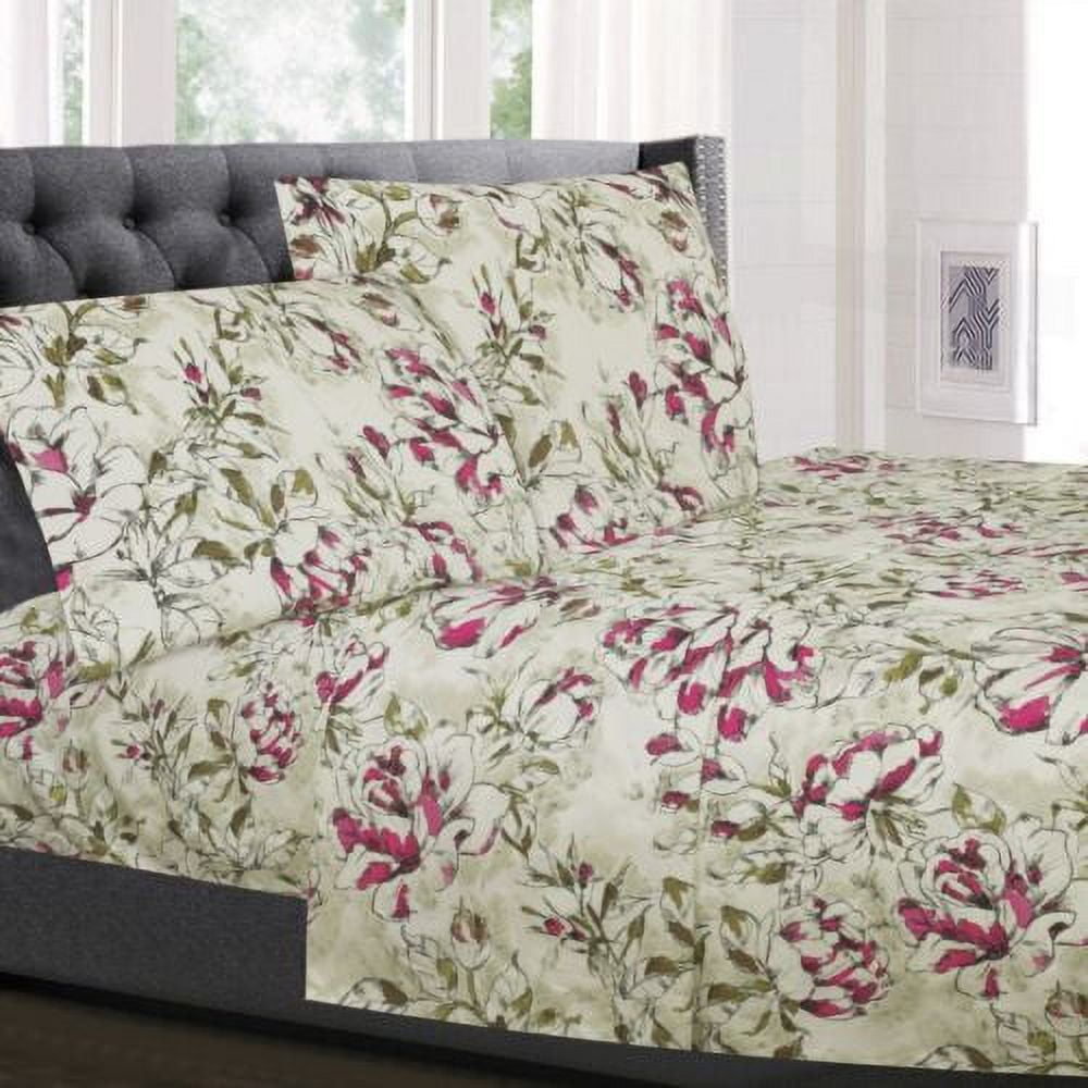 Dolce Sage/Purple Floral Pattern 4-Piece 1800 Series Sheet Set Cal King ...