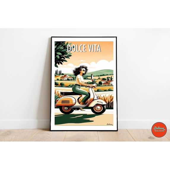 Dolce Vita Italy Travel Print Vintage Vespa Art Print Poster Wall Art ...