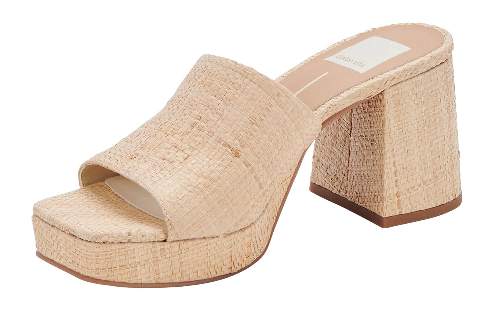 Dolce Vita Marsha Lt Natural Raffia Slip On Squared Toe Block Heeled Sandals (Lt Natural Raffia ...