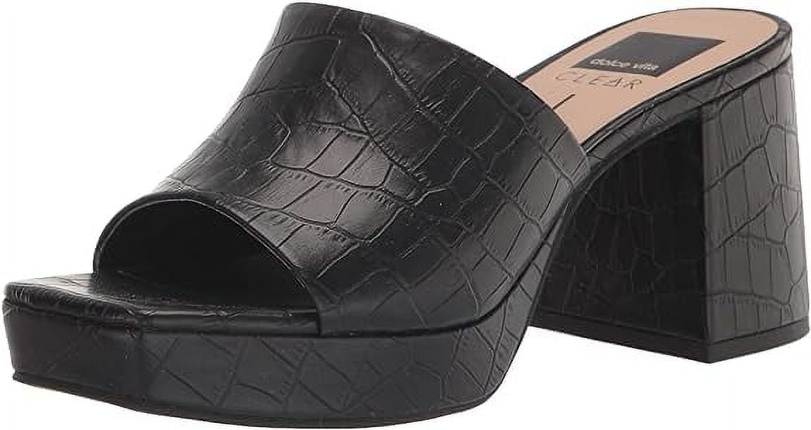 Dolce Vita Marsha Noir Embossed Stella Slip On Squared Toe Block Heeled Sandals (5, Noir ...