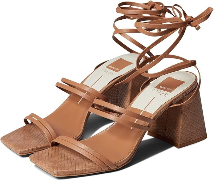 Dolce Vita Paxx Luggage Stella Tie Up Squared Toe Strappy Block Heeled ...