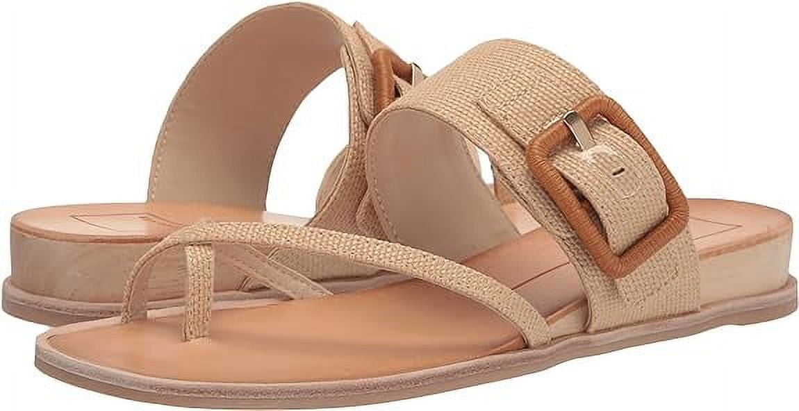 Dolce Vita Perris Natural Raffia Slip On Buckle Detailed Strappy Flats ...