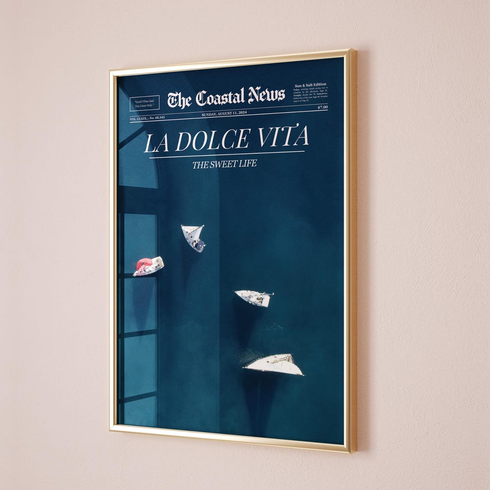 Dolce Vita Poster Trendy Newspaper Print Preppy Boat Poster Coastal ...