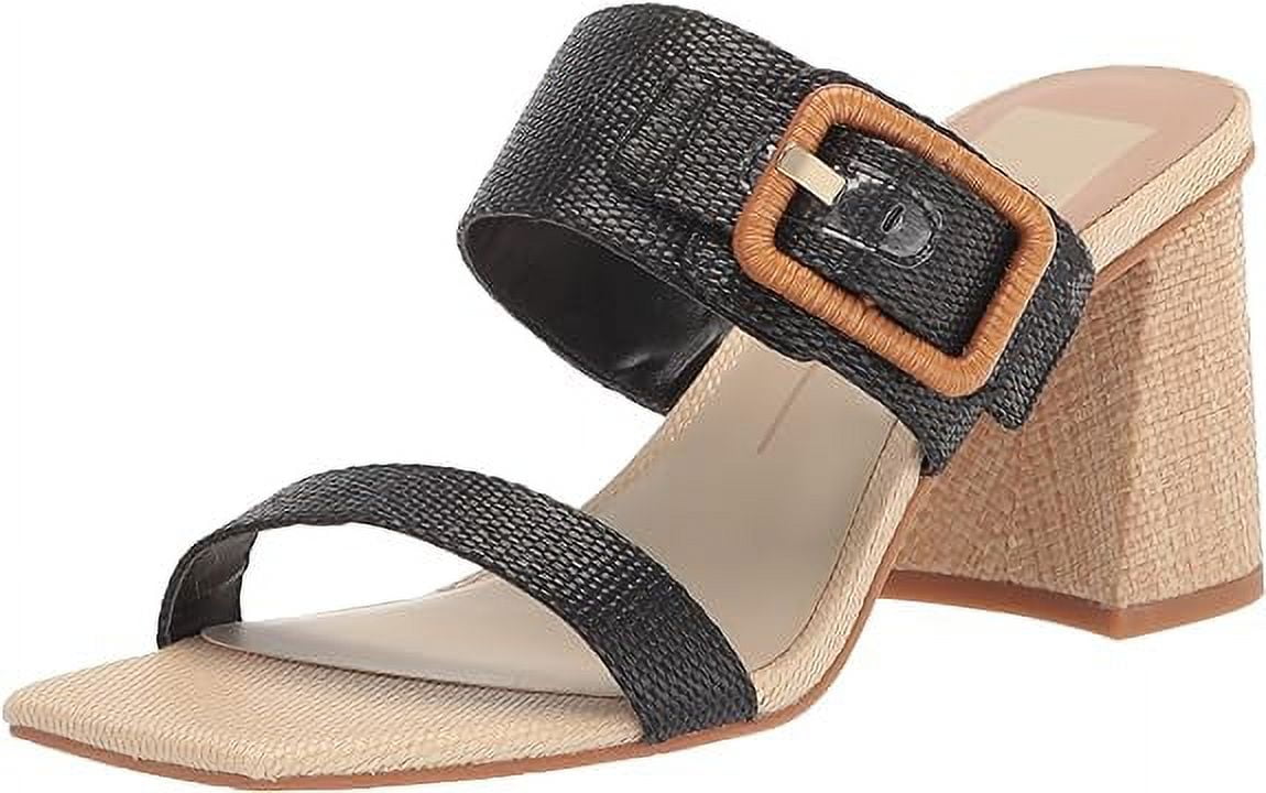 Dolce Vita Posy Black Raffia Slip On Squared Toe Buckle Detailed Heeled ...