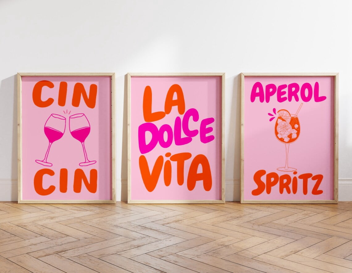 Dolce Vita Print Cin Cin Aperol Spritz Retro Wine Poster Bar Cart Wall ...
