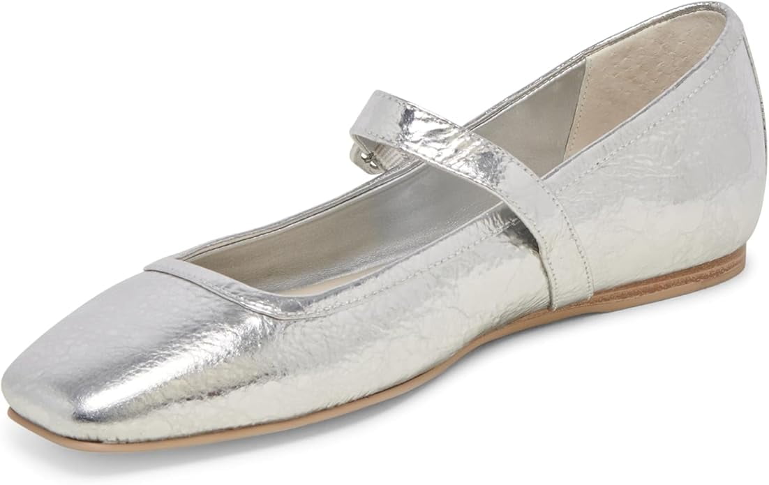 Dolce Vita Rodni Silver Distressed Leather Mary Jane Squared Toe Ballet ...