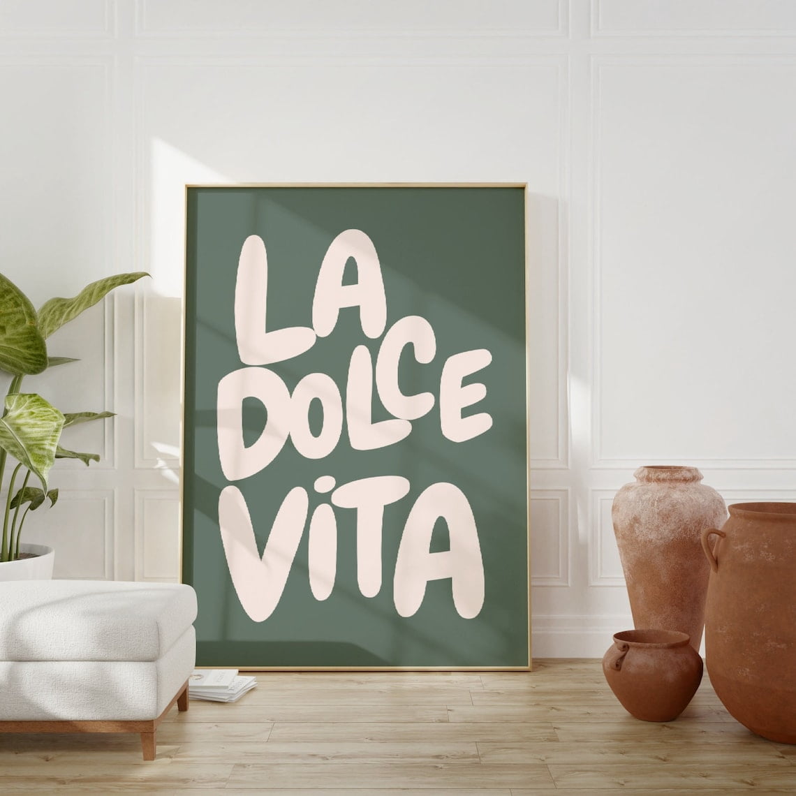 Dolce Vita Sage Green Italian Quote Wall Art, Stretched Canvas Size ...