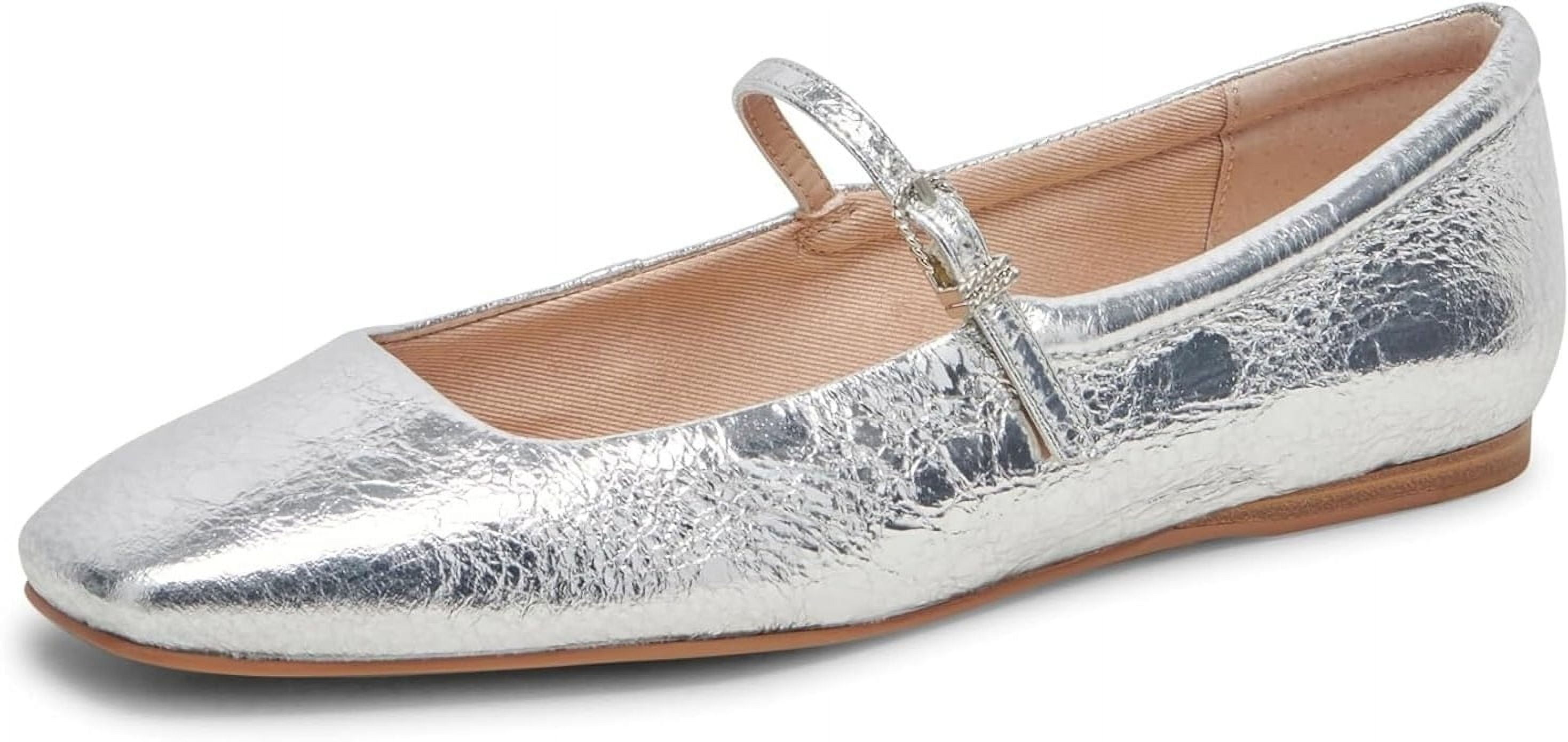 Dolce Vita Reyes Silver Distressed Leather Mary Jane Squared Toe Ballet ...