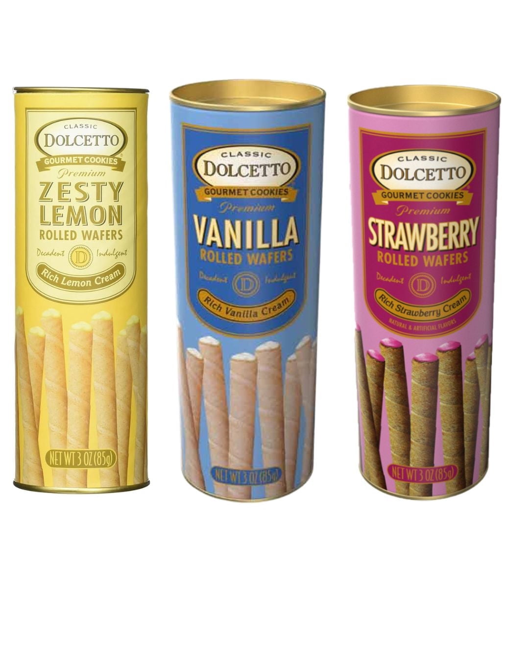 Dolcetto Rolled Wafers Variety 3 Pack – 3 oz Tins of Strawberry ...