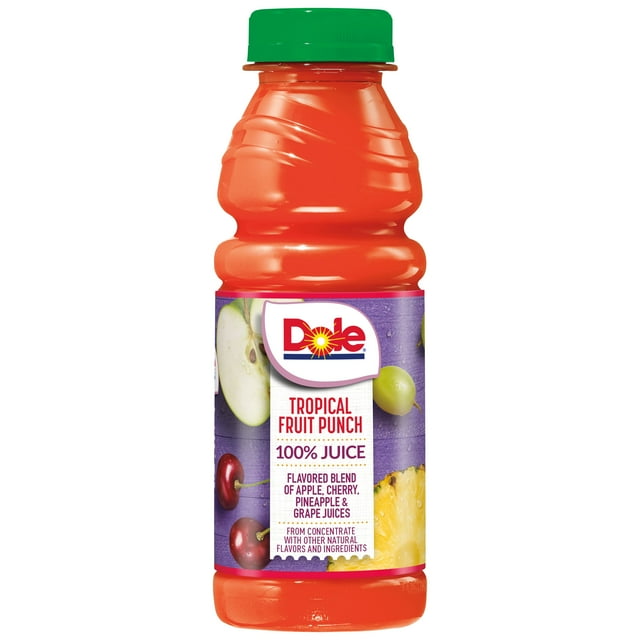 Dole 100% Juice Blend Tropical Fruit Punch Juice Drink, 15.2 fl oz ...