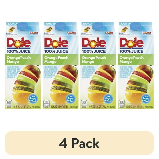 (4 pack) Dole 100% Juice Flavored Blend Of Juices Orange Peach Mango 59 ...