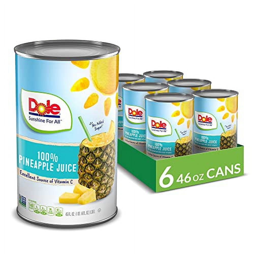 Dole 100% Juice, Pineapple, 46 Ounce Cans (Pack of 6) - Walmart.com