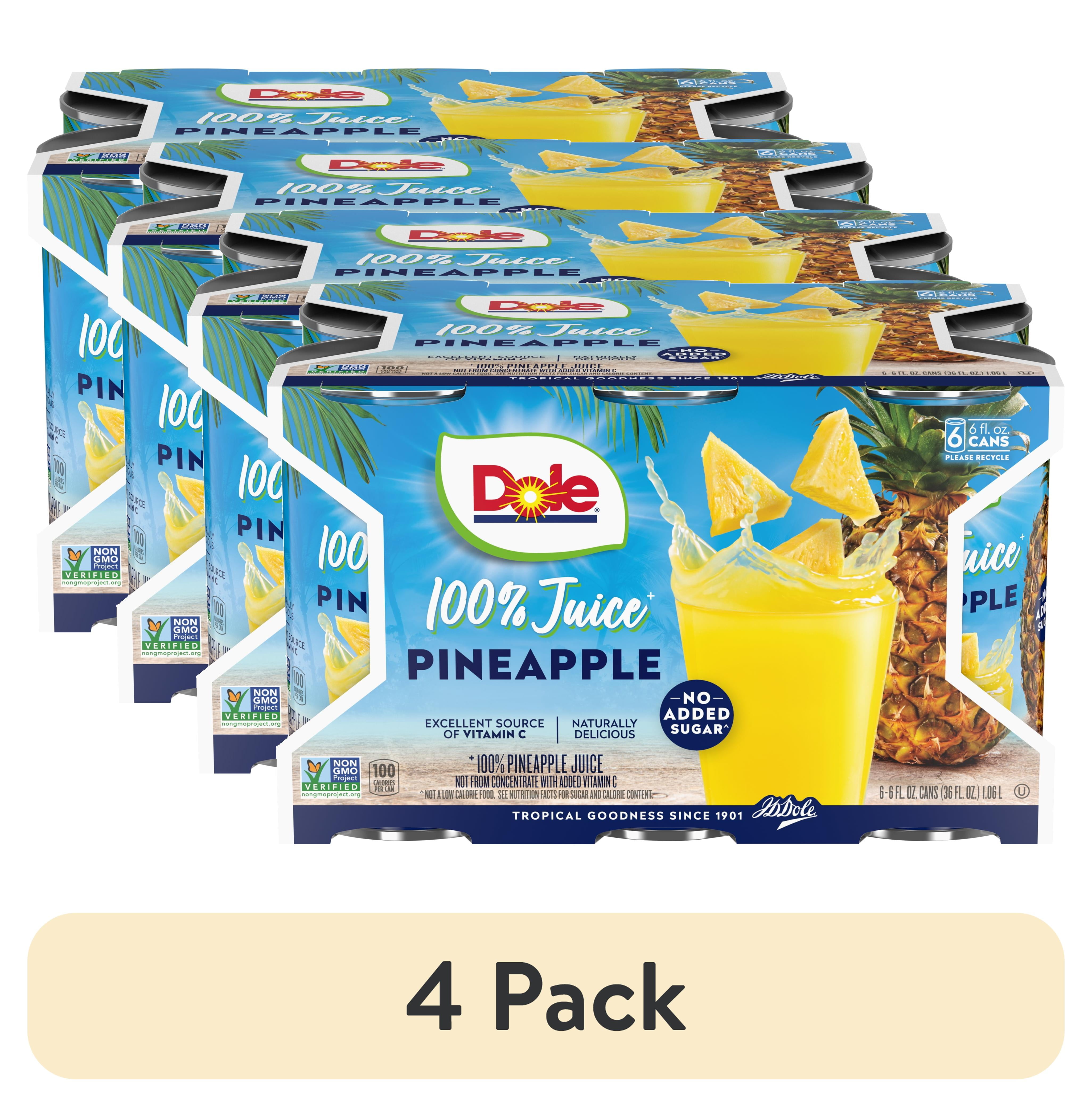 (4 pack) Dole 100% Pineapple Juice, Canned Pineapple Juice, 6 Oz, 6 Cans - Walmart.com