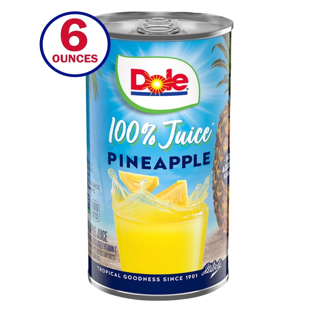 Dole 100% Pineapple Juice, 6 fl oz Mini Cans, No Added Sugar, Rich in Vitamin C - Walmart.com
