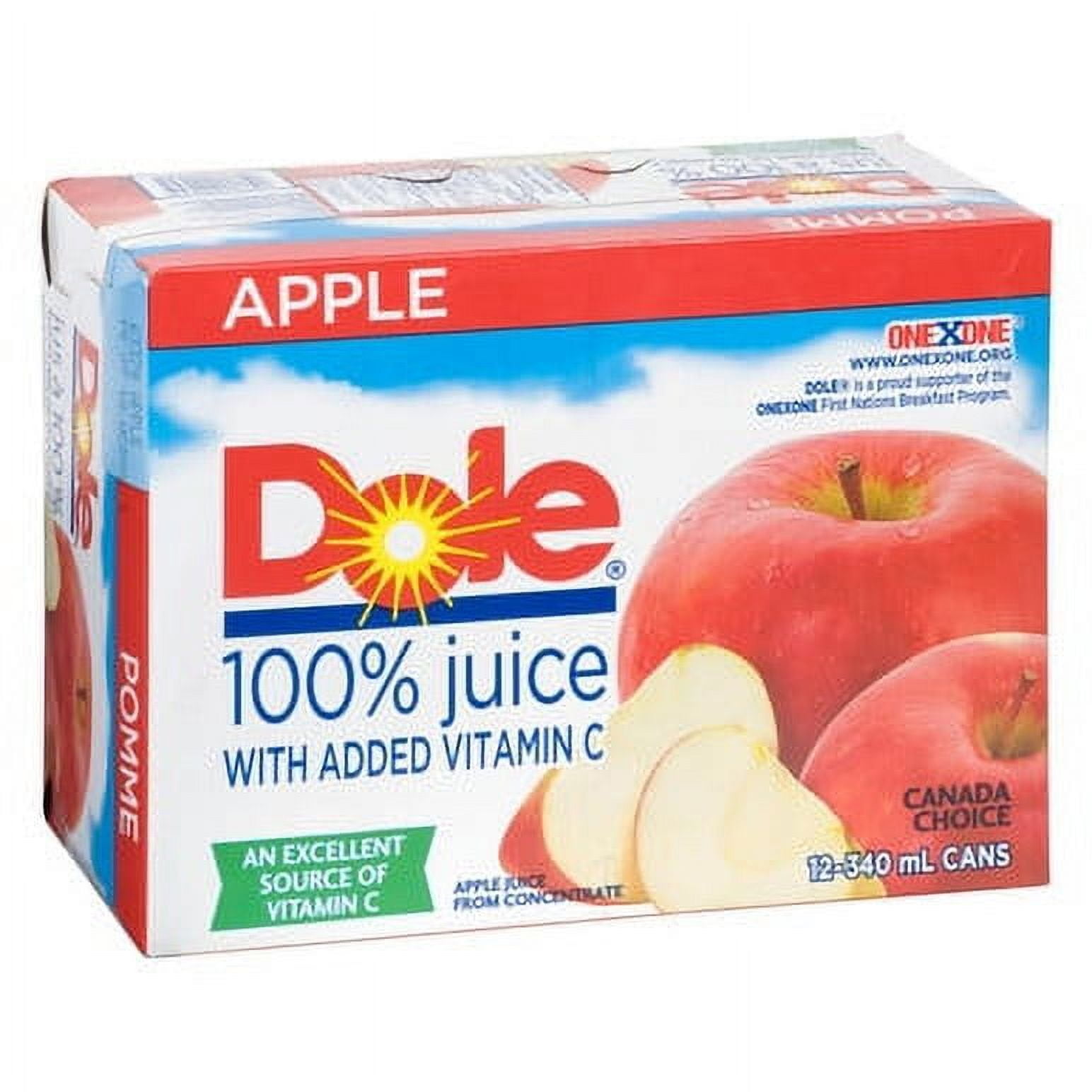 Dole Apple Juice, 100% Pure, Can, 340ML/Unit, 12 Units/Case - Walmart.com