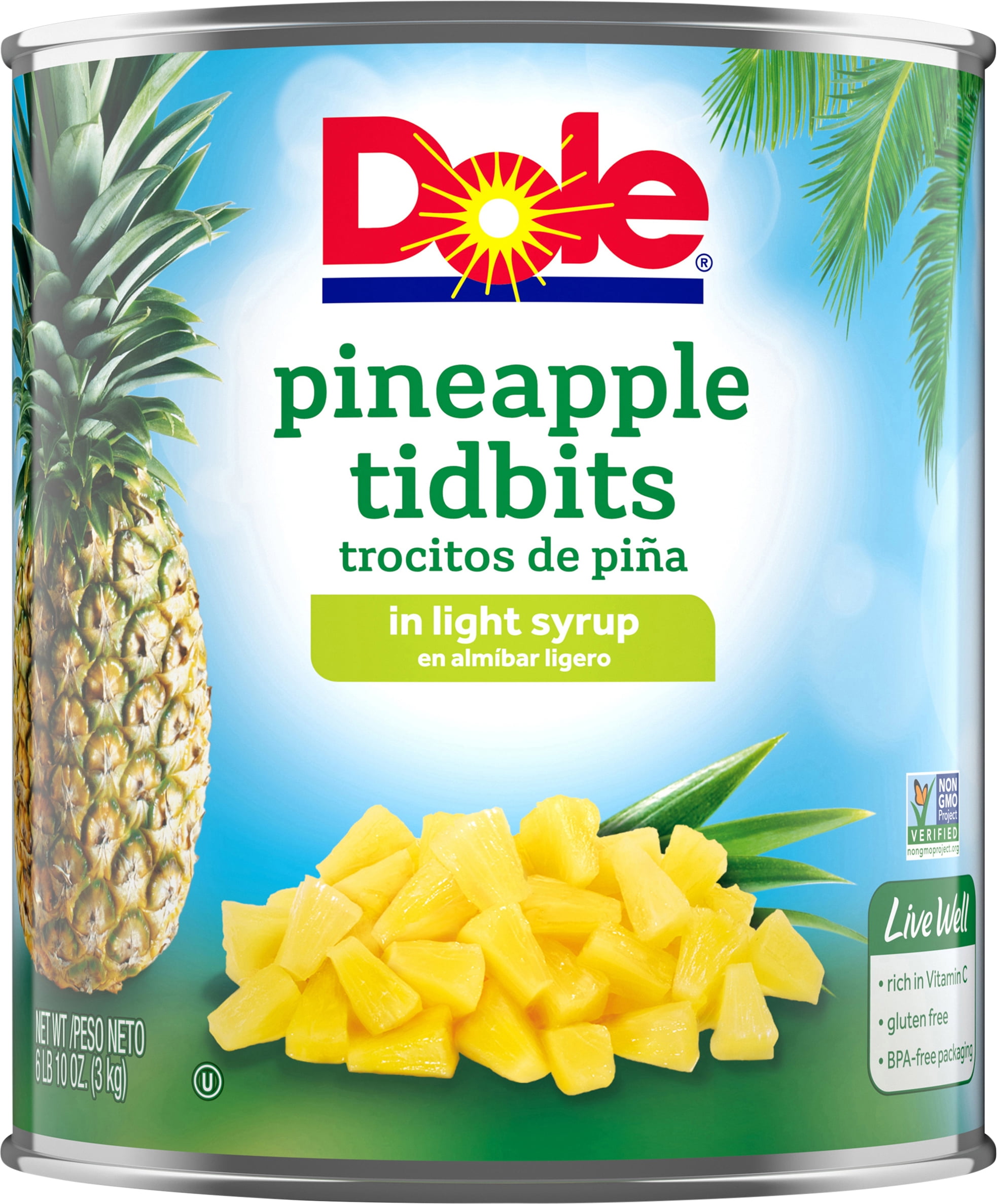 Dole Canned Fruit Tidbits In Light Syrup Pineapple 106 Oz Can - Walmart.com