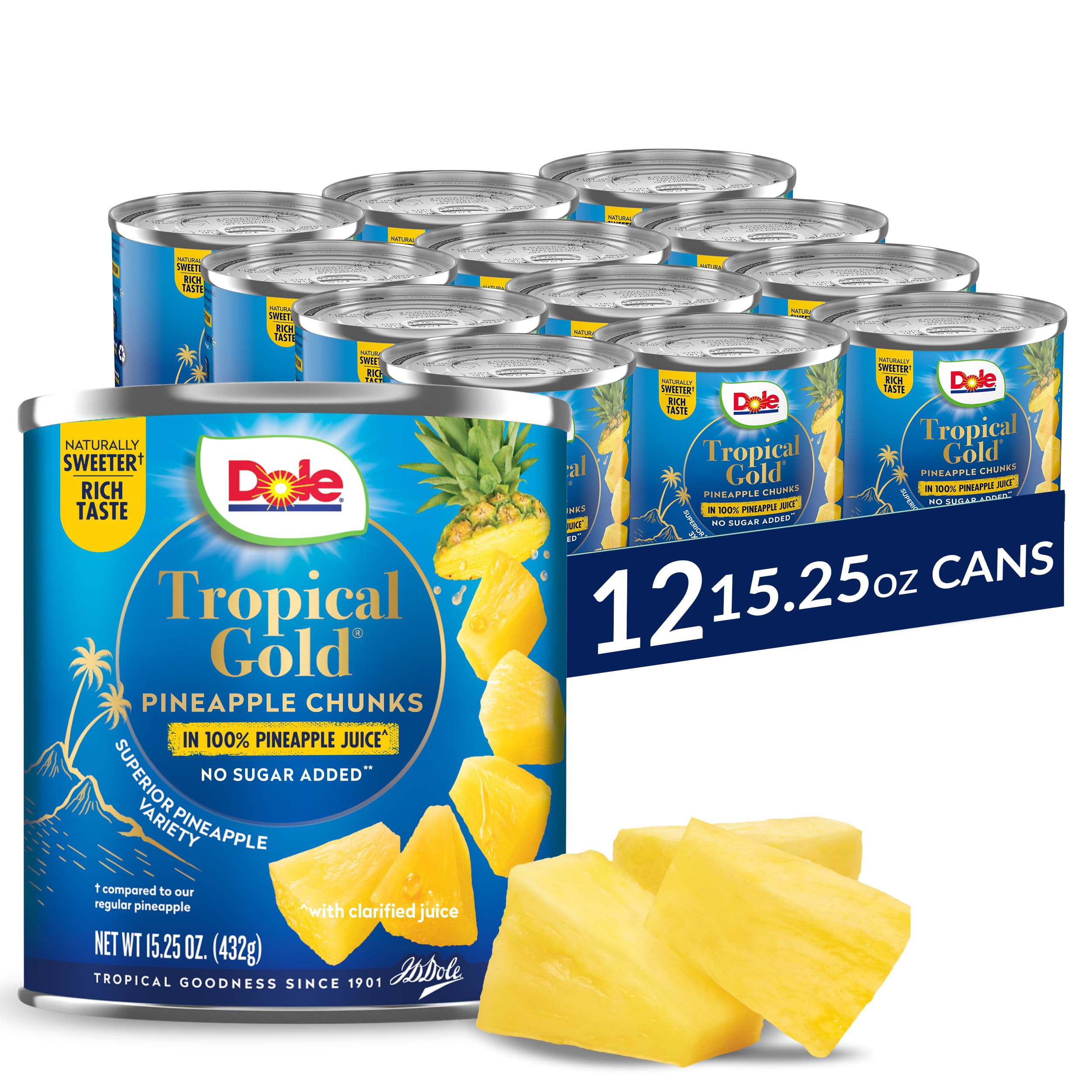 Dole Canned Fruit, Tropical Gold Pineapple Chunks KMC2in 100% Pineapple ...