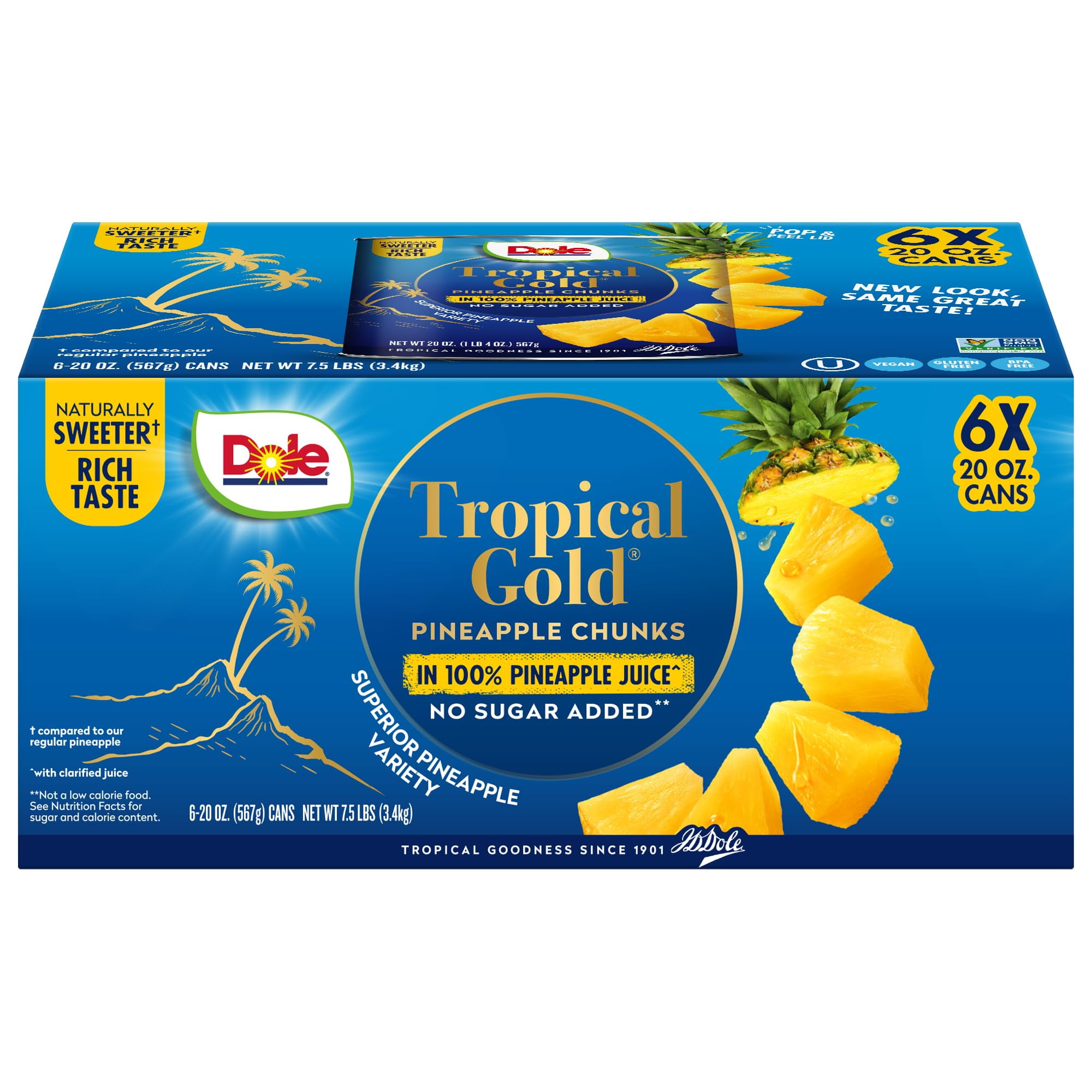 Dole Canned Fruit, Tropical RRF12 Gold Pineapple Chunks in 100% ...