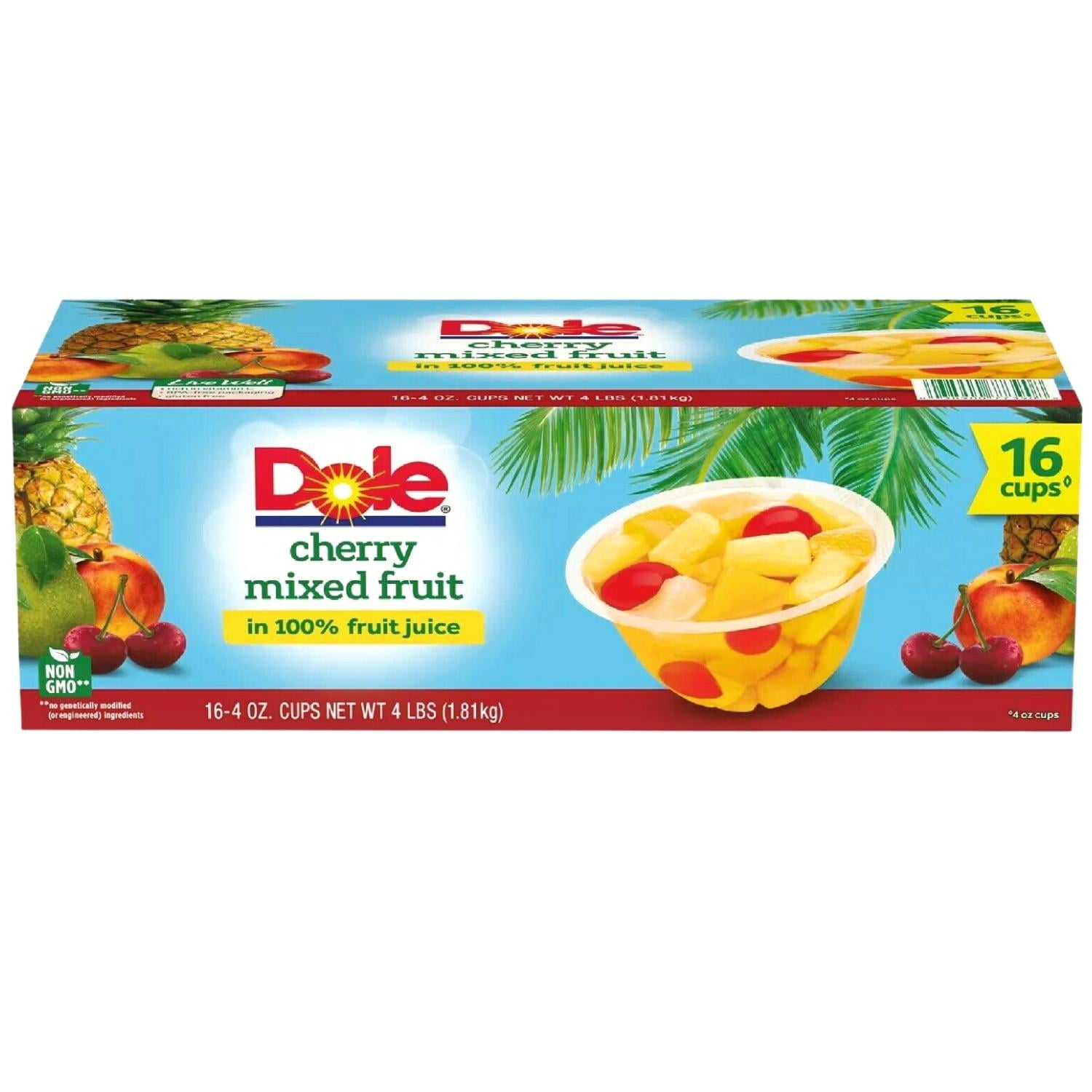 Dole Cherry Mixed Fruit Bowls in 100% Juice, 4oz Easy Open Cup - Rich in Vitamin C Gluten-Free ...