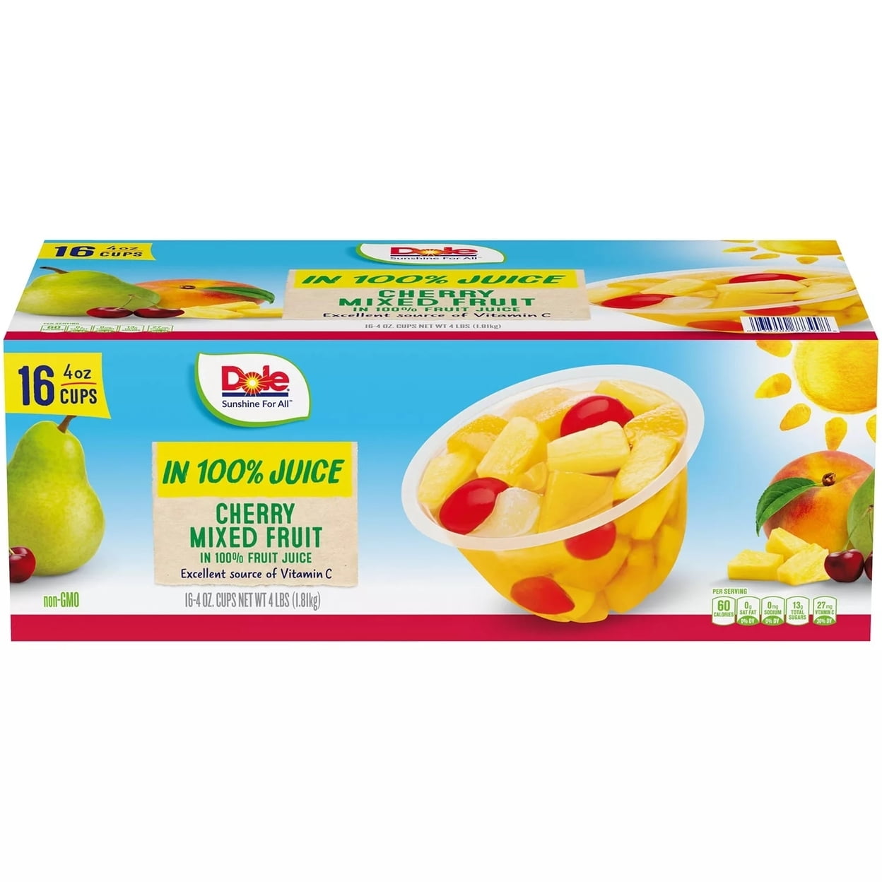 Dole Cherry Mixed Fruit Bowls in 100% Juice 4 Ounce (Pack of 16 ...