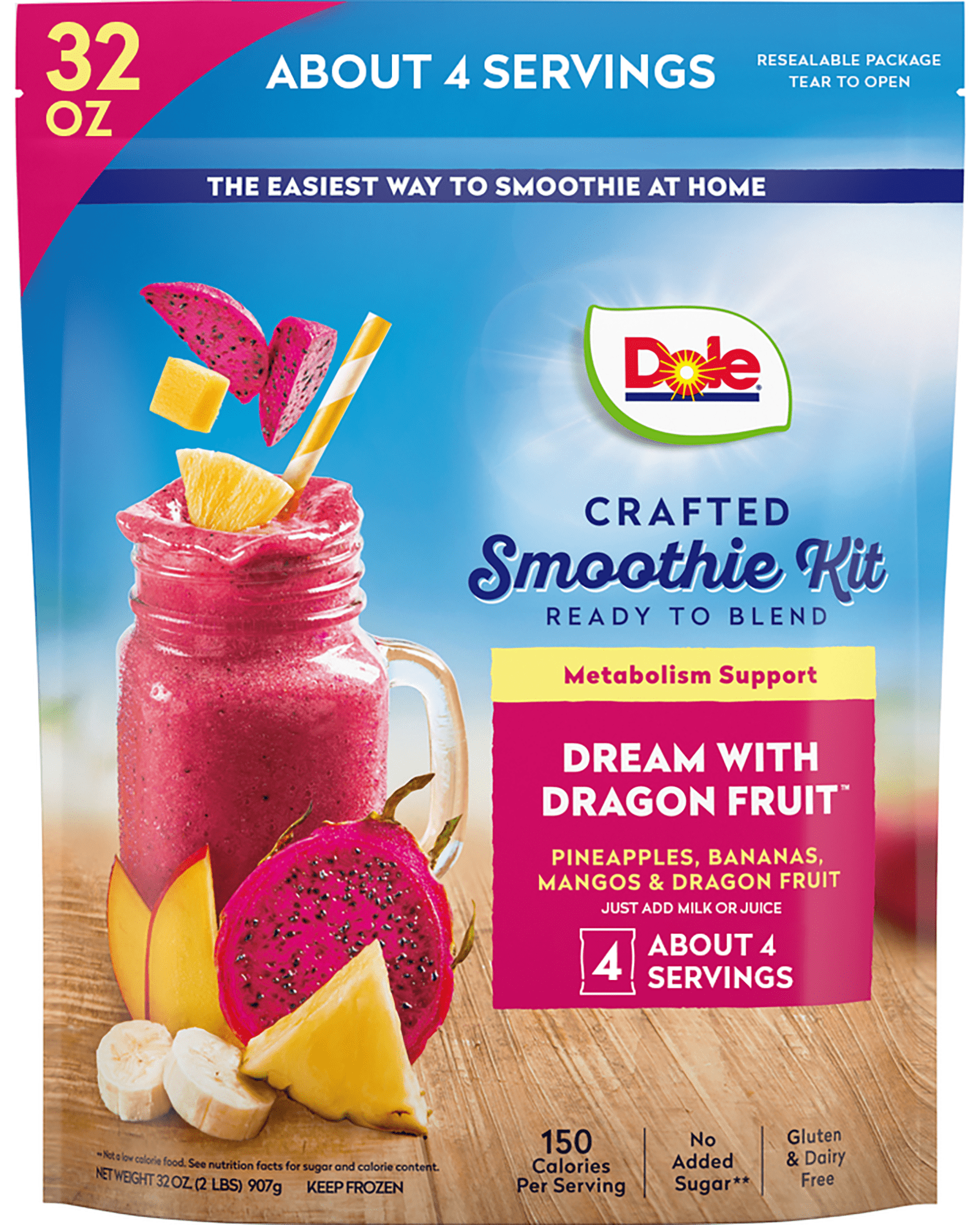 Dole Crafted Smoothie, Blends Frozen Dream and Dragon Fruit, 32 oz ...