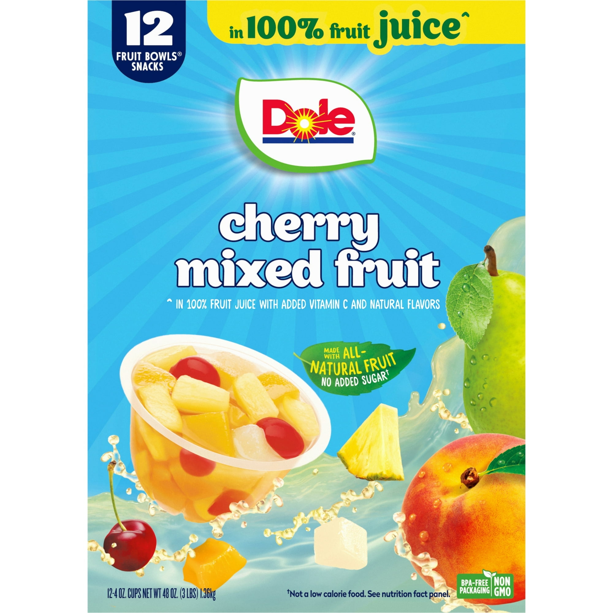 Dole Fruit Bowls Cherry Mixed Fruit in 100% Fruit Juice, 4 oz (12 Cups ...