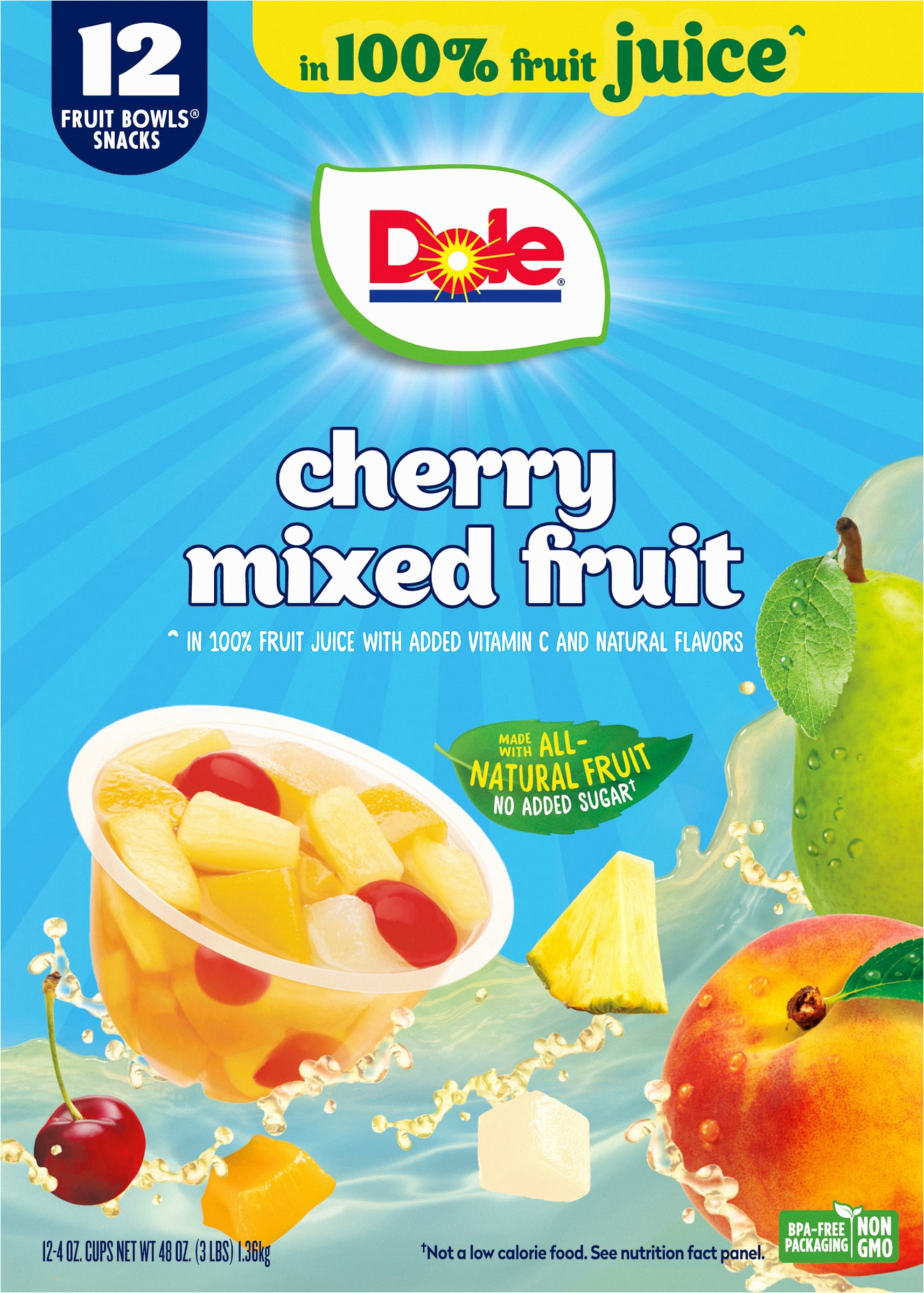 Dole Fruit Bowls Cherry Mixed Fruit in 100% Fruit Juice, 4 oz Cups (12 ...