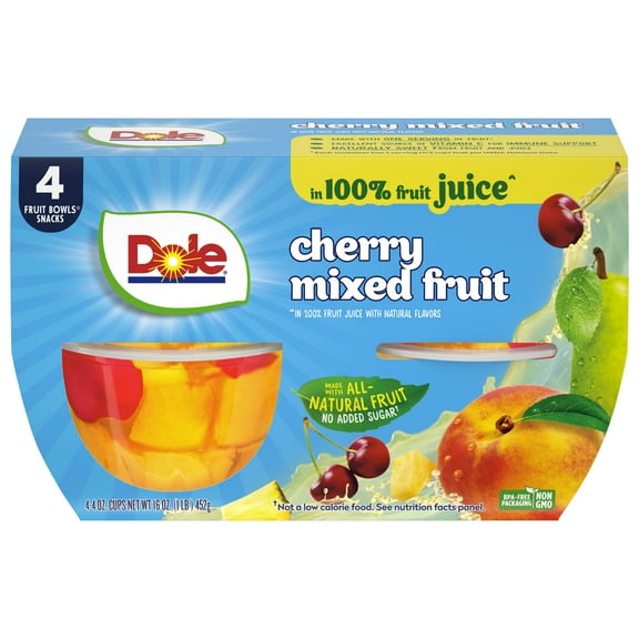 Dole Cherry Mixed Fruit Bowls in 100% Juice 4 Ounce (Pack of 16 ...