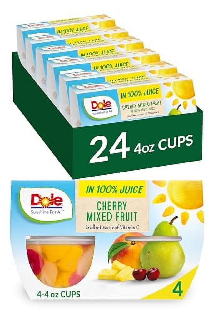 Dole Fruit Bowls Cherry Mixed Fruit in 100% Juice Snacks, 4oz 24 Total ...