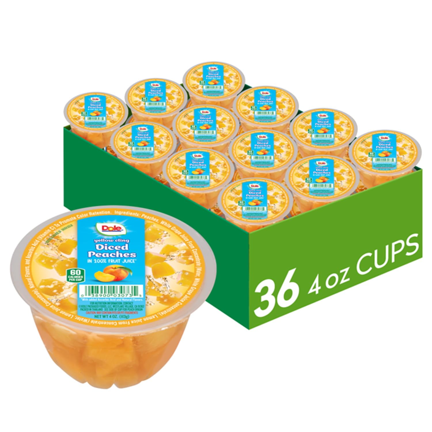 Dole Fruit Bowls Diced OIF8 Peaches in 100% Juice Snacks, 4oz 36 Total ...