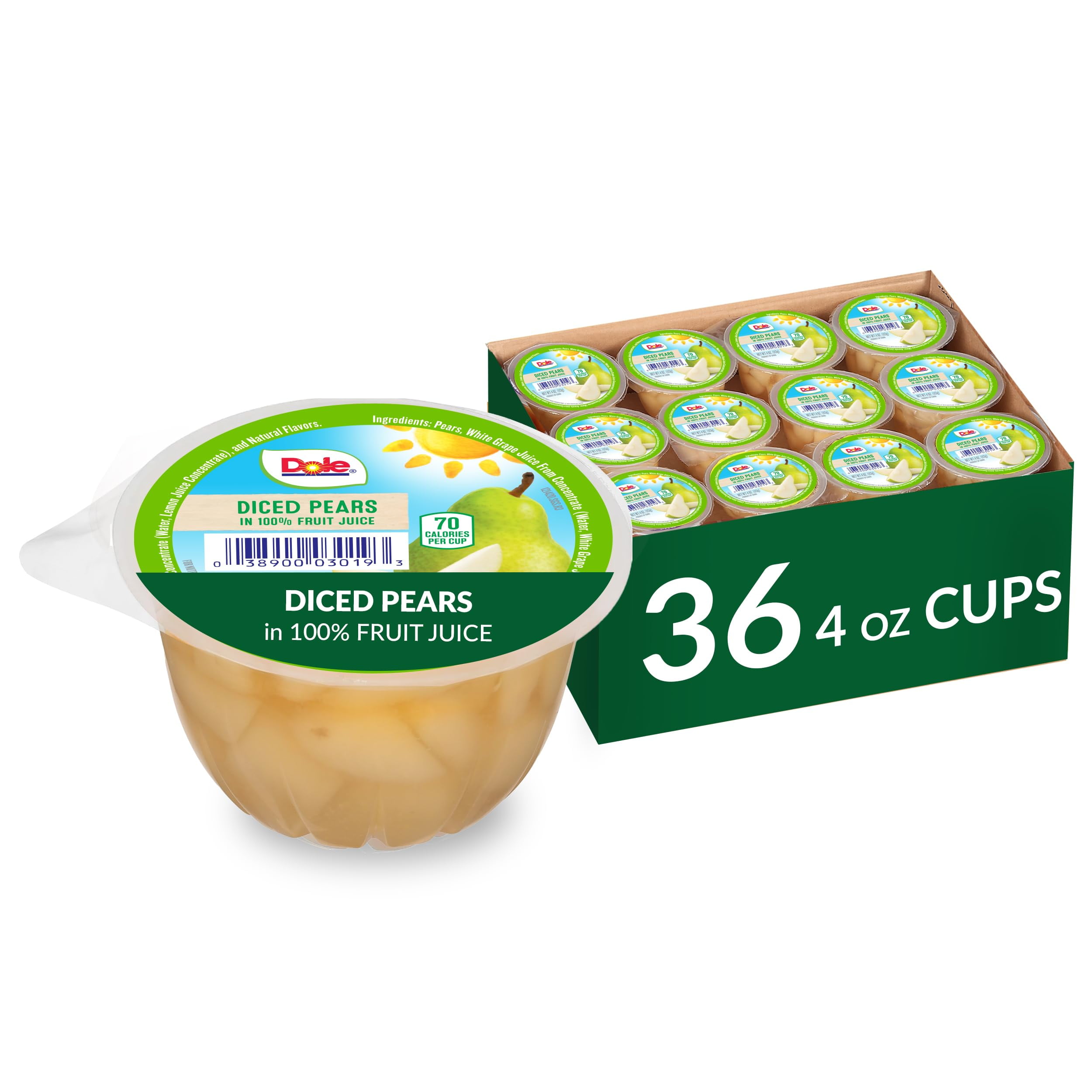 Dole Fruit Bowls Diced YYF14 Pears in 100% Juice Snacks, 4oz 36 Total ...