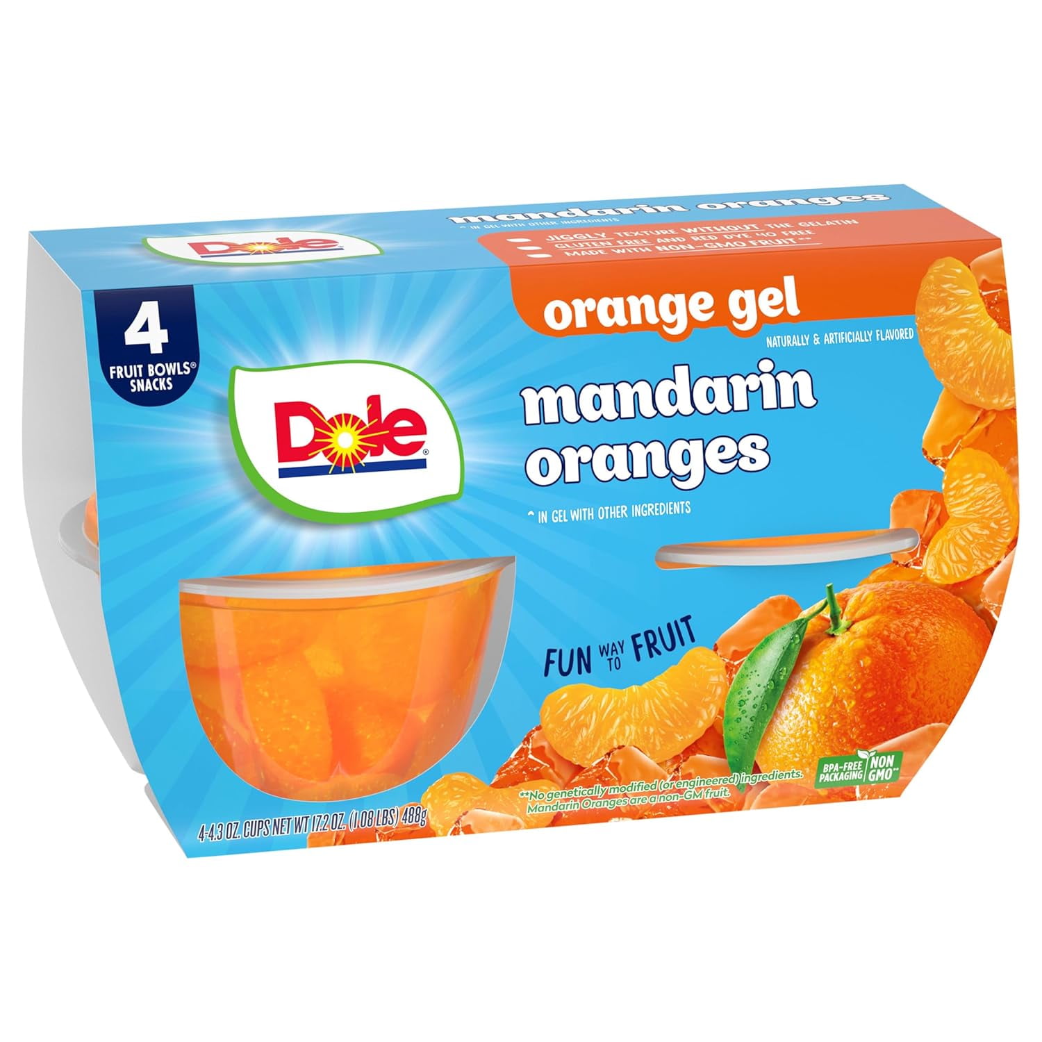 Dole Fruit Bowls Mandarins in Orange Flavored Gel Snacks, 4.3oz 4 Total ...