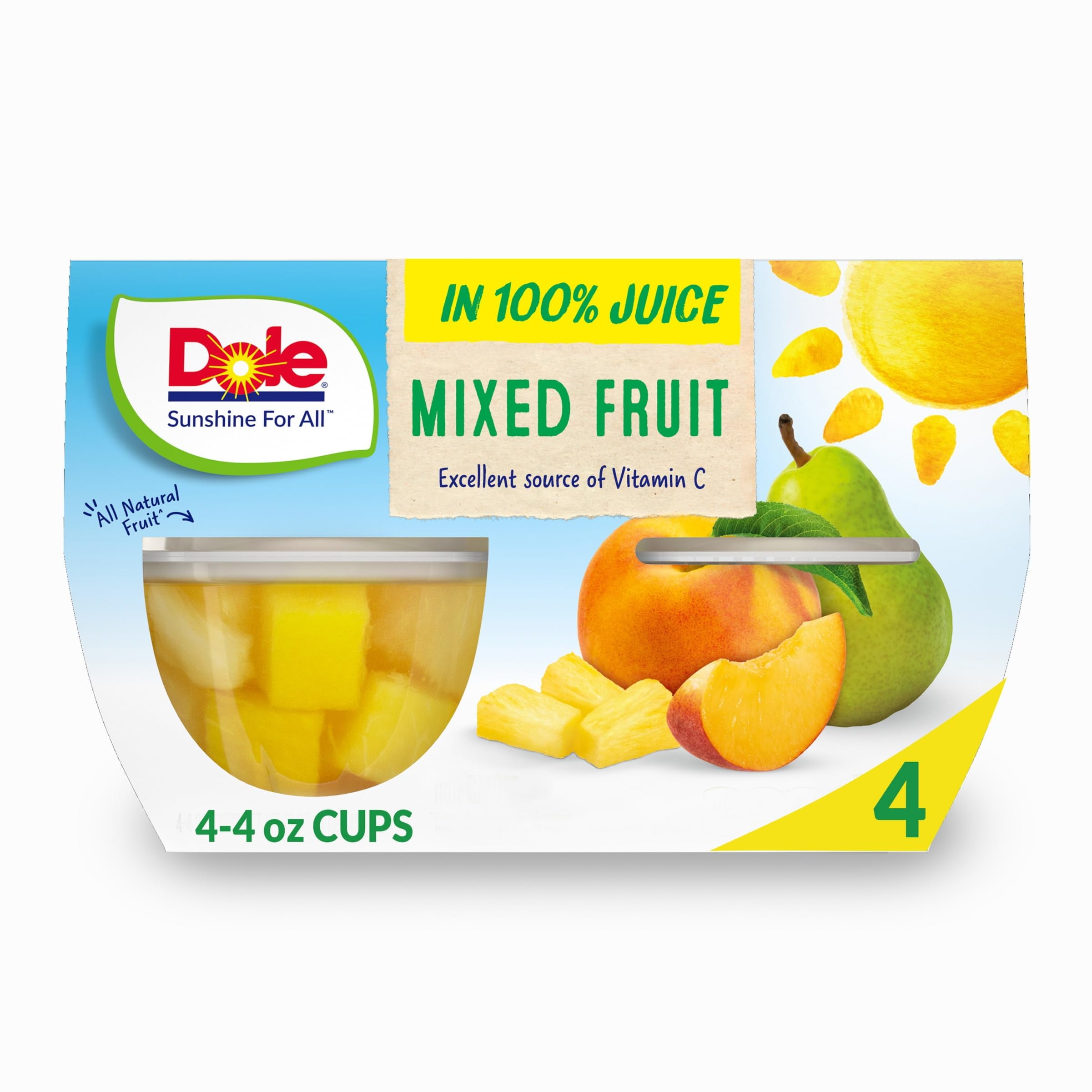 Dole Fruit Bowls Mixed Fruit In 100% Juice Snacks, Pineapple, Peaches ...