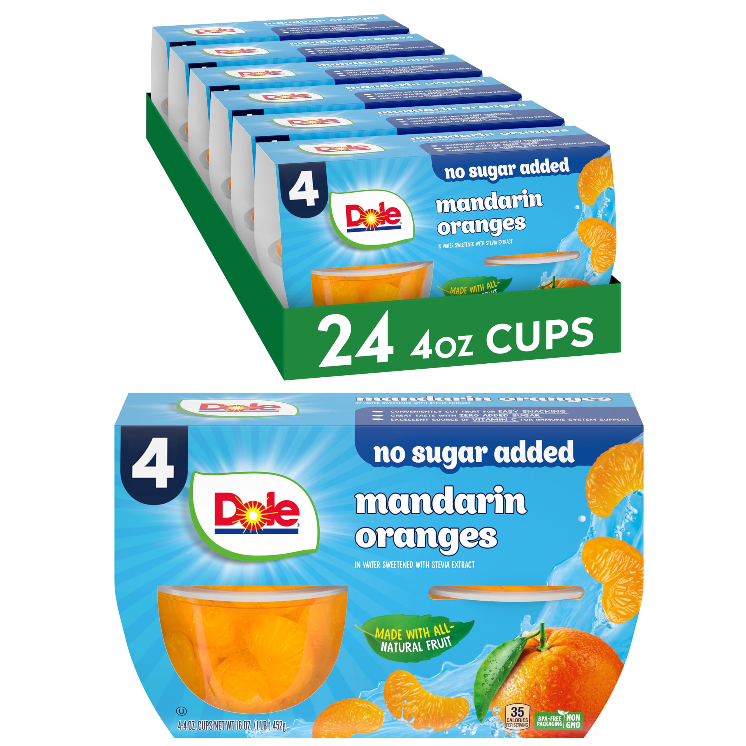 Dole Fruit Bowls No IRF13 Sugar Added Snacks, Mandarin Oranges, 4oz 24 ...