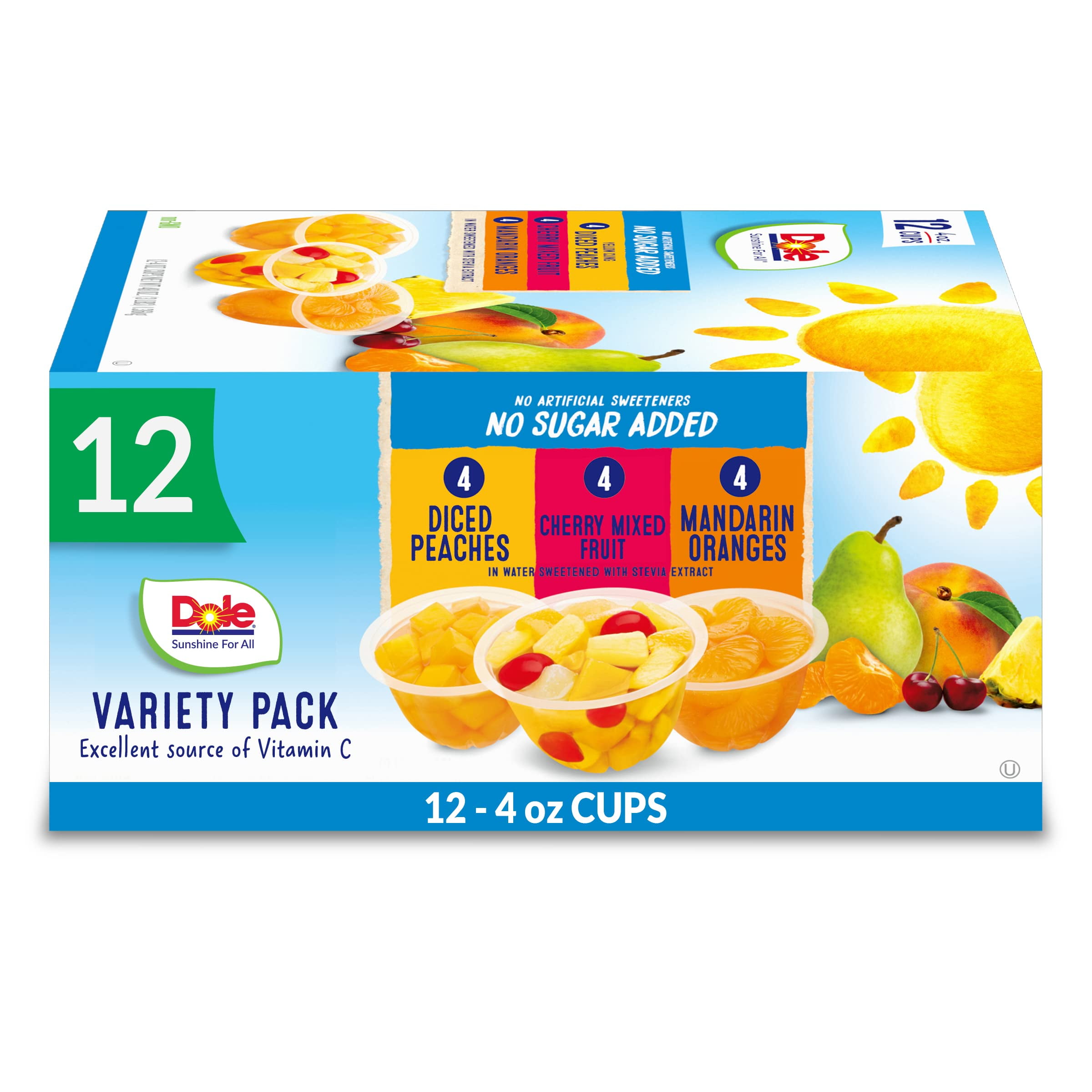 Dole Fruit Bowls, No Sugar Added, Peaches, Mandarin Oranges, Cherry ...