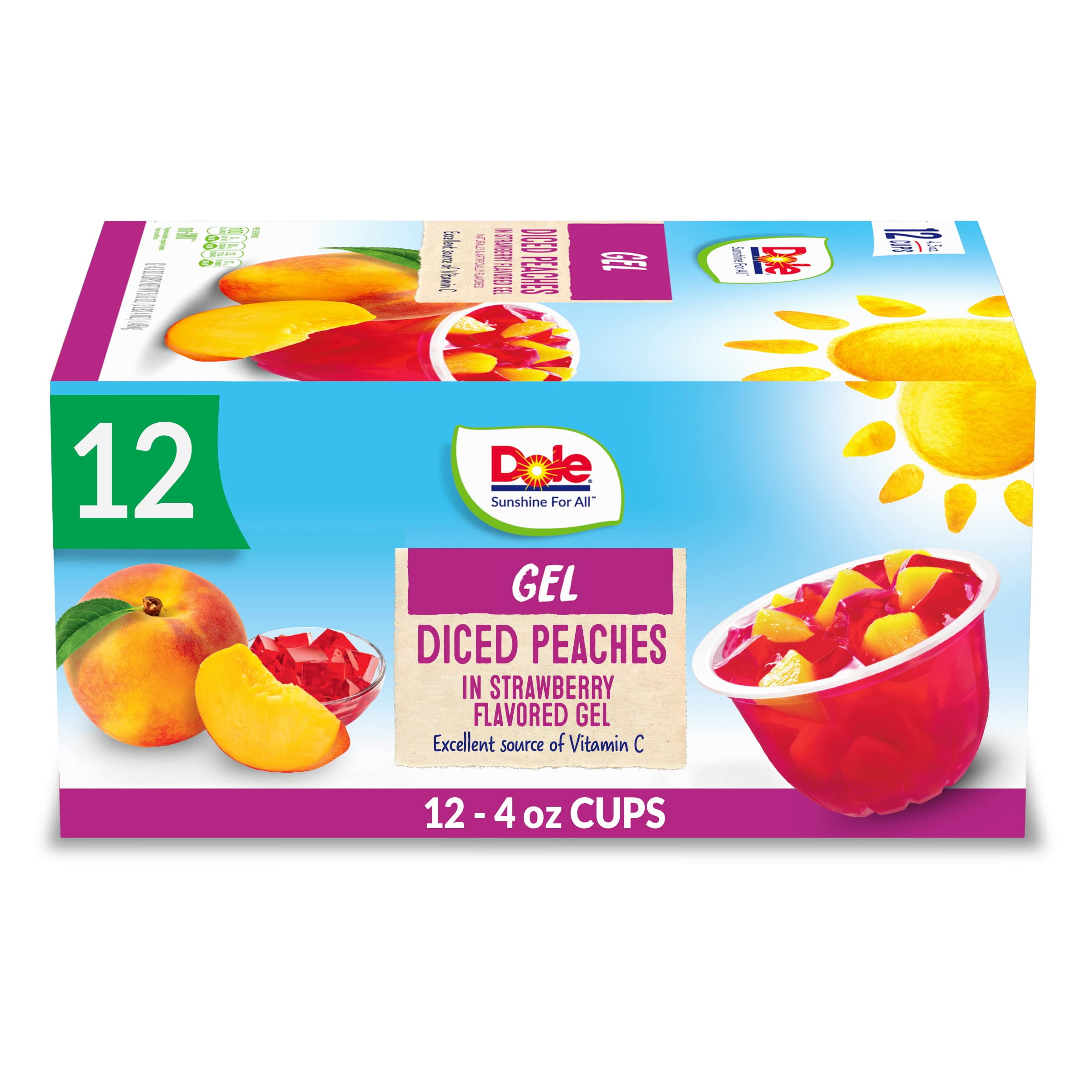 Dole Fruit Bowls Peaches in Strawberry Gel, 4.3 Oz Cups, Pack of 12 ...