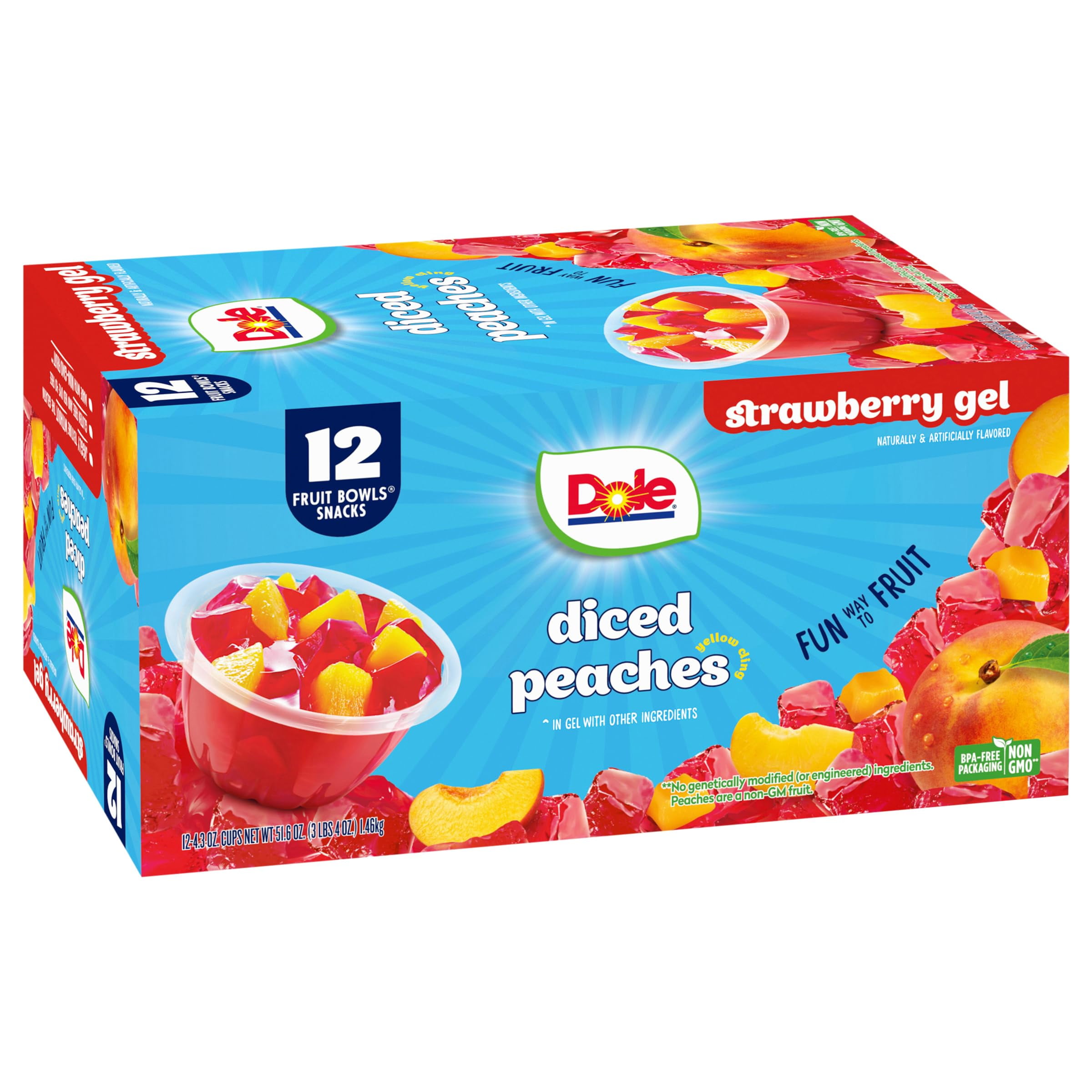 Dole Fruit Bowls Peaches in Strawberry GJM1 Flavored Gel Snacks, 4.3oz ...