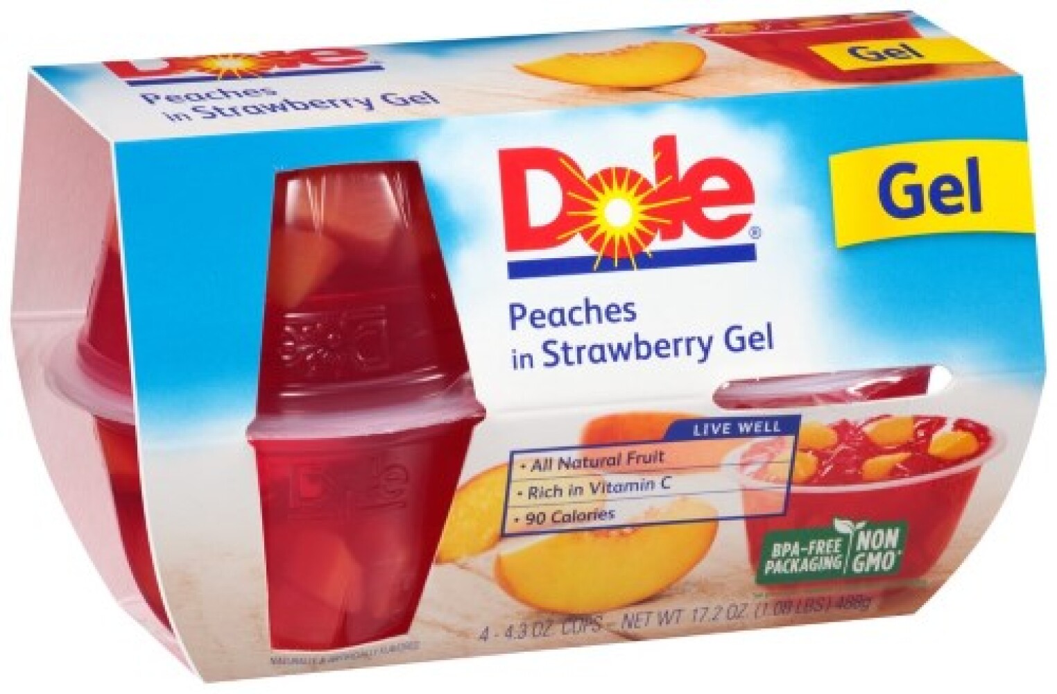 Dole Fruit Bowls Peaches in Strawberry Gel (Pack of 3) - Walmart.com