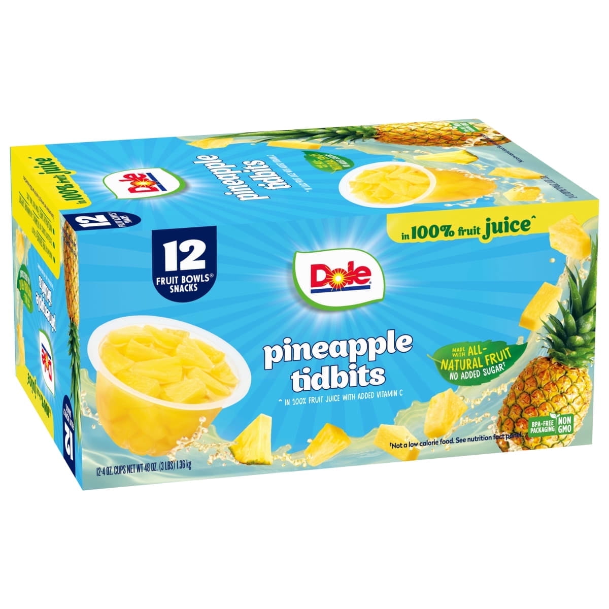 Dole Fruit Bowls Pineapple Paradise Tidbits in 100% Fruit Juice, 4 oz ...