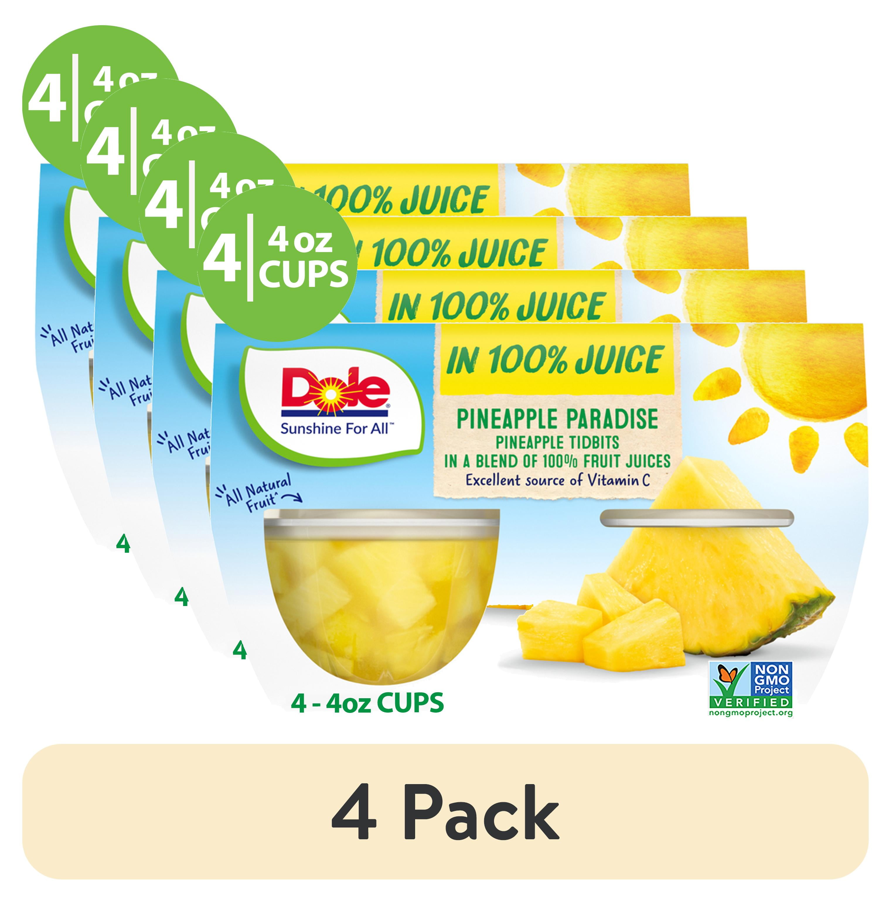 (4 pack) Dole Fruit Bowls Pineapple Tidbits in 100% Fruit Juice, 4 oz ...