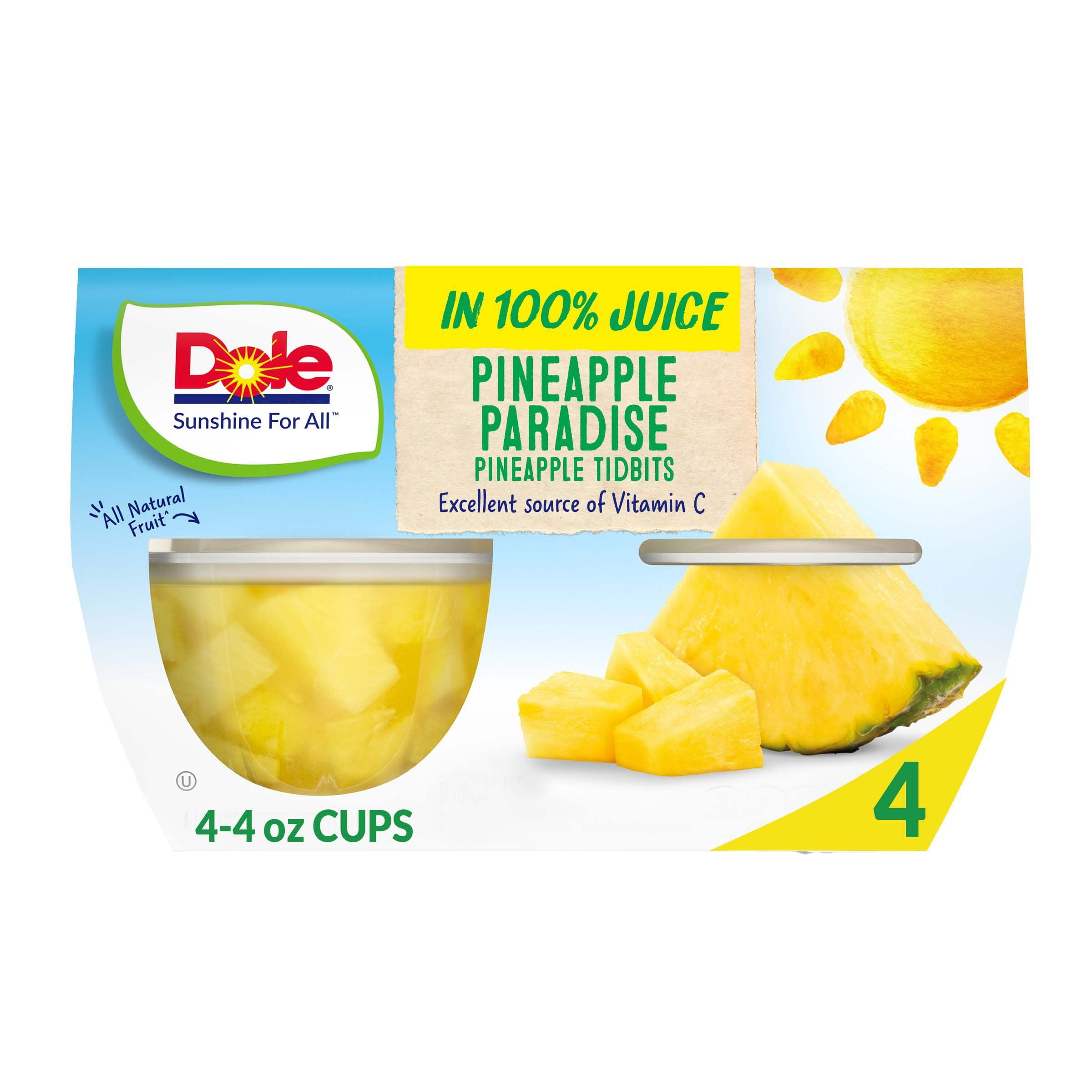 Dole Fruit Bowls - Pineapple Tidbits in 100% Pineapple Juice - 4 ct Package May Vary - Walmart.com