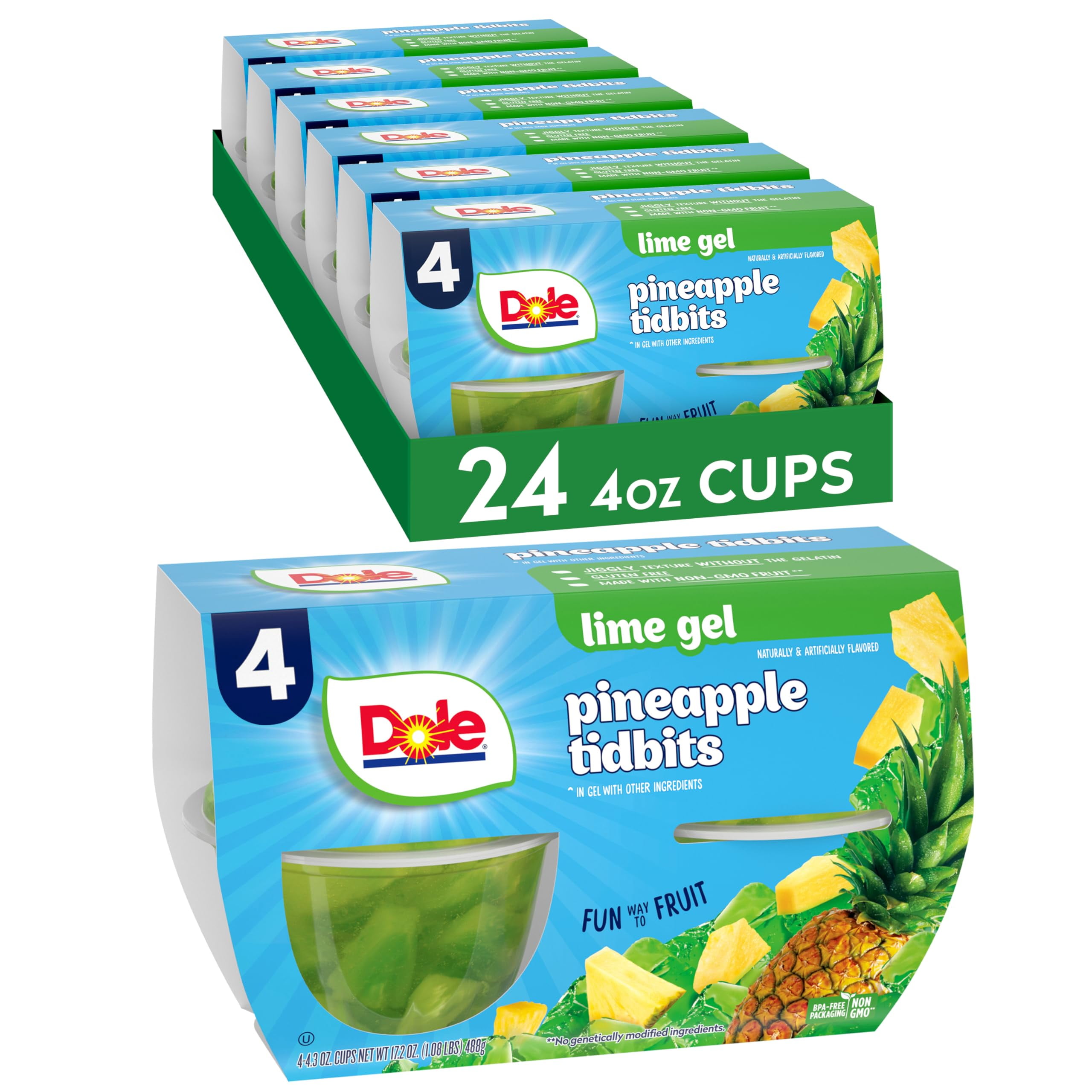 Dole Fruit Bowls Pineapple in Lime KKS1 Flavored Gel Snacks, 4oz 24 ...