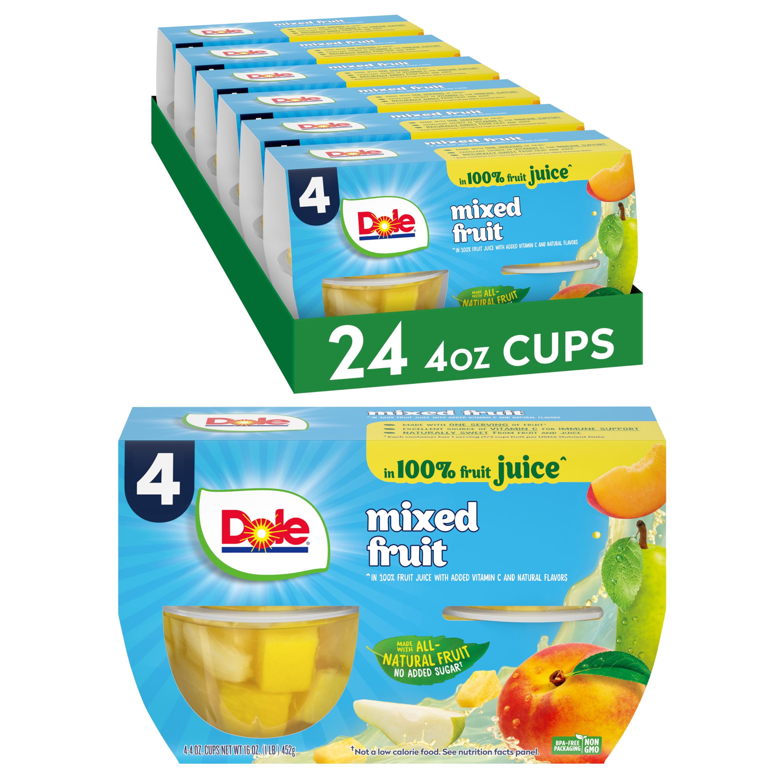 Dole Fruit Bowls SCH4 Mixed Fruit in 100% Juice Snacks, 4oz 24 Total ...