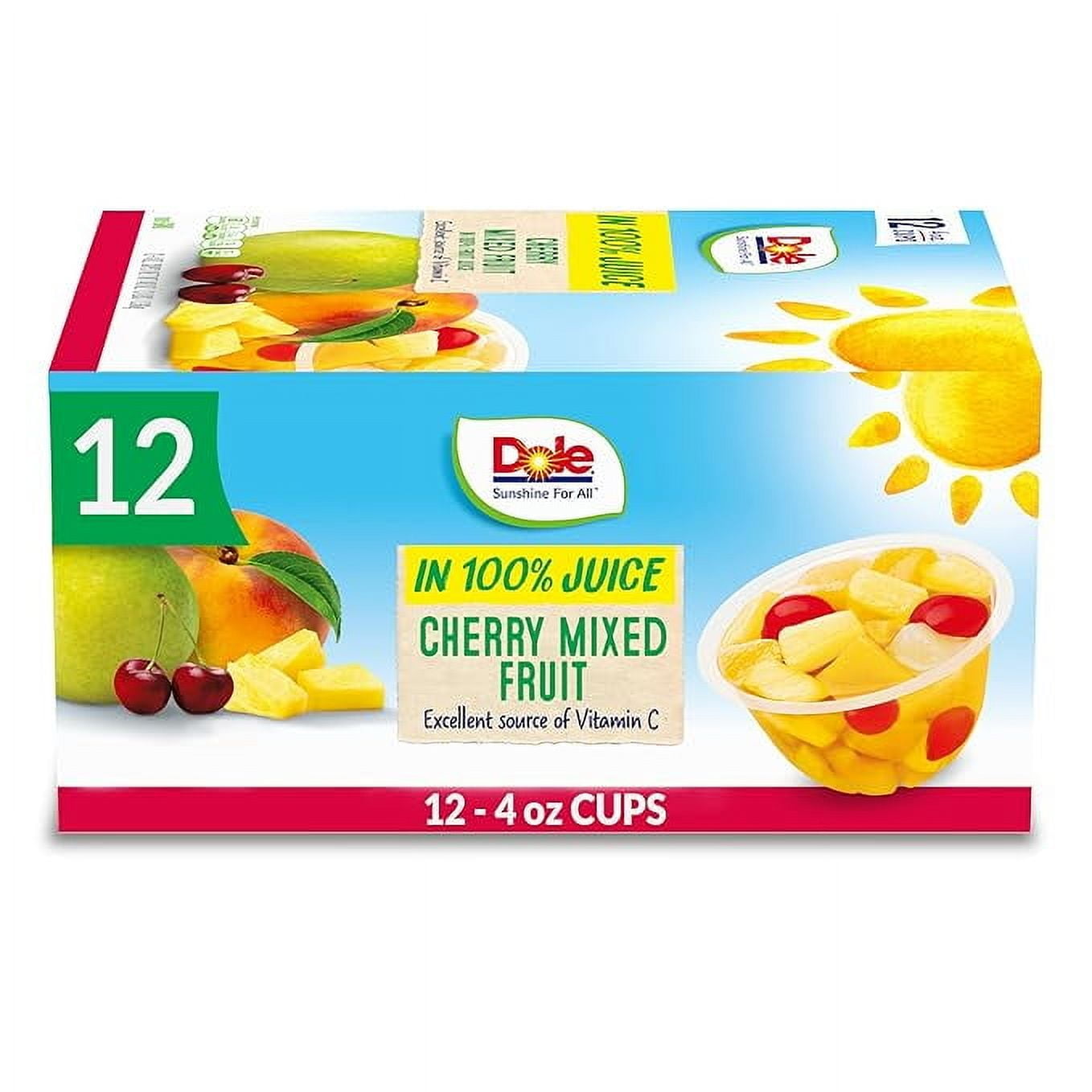 Dole Fruit Bowls Snacks Cherry Mixed Fruit in 100% Juice Snacks, 4oz 12 ...