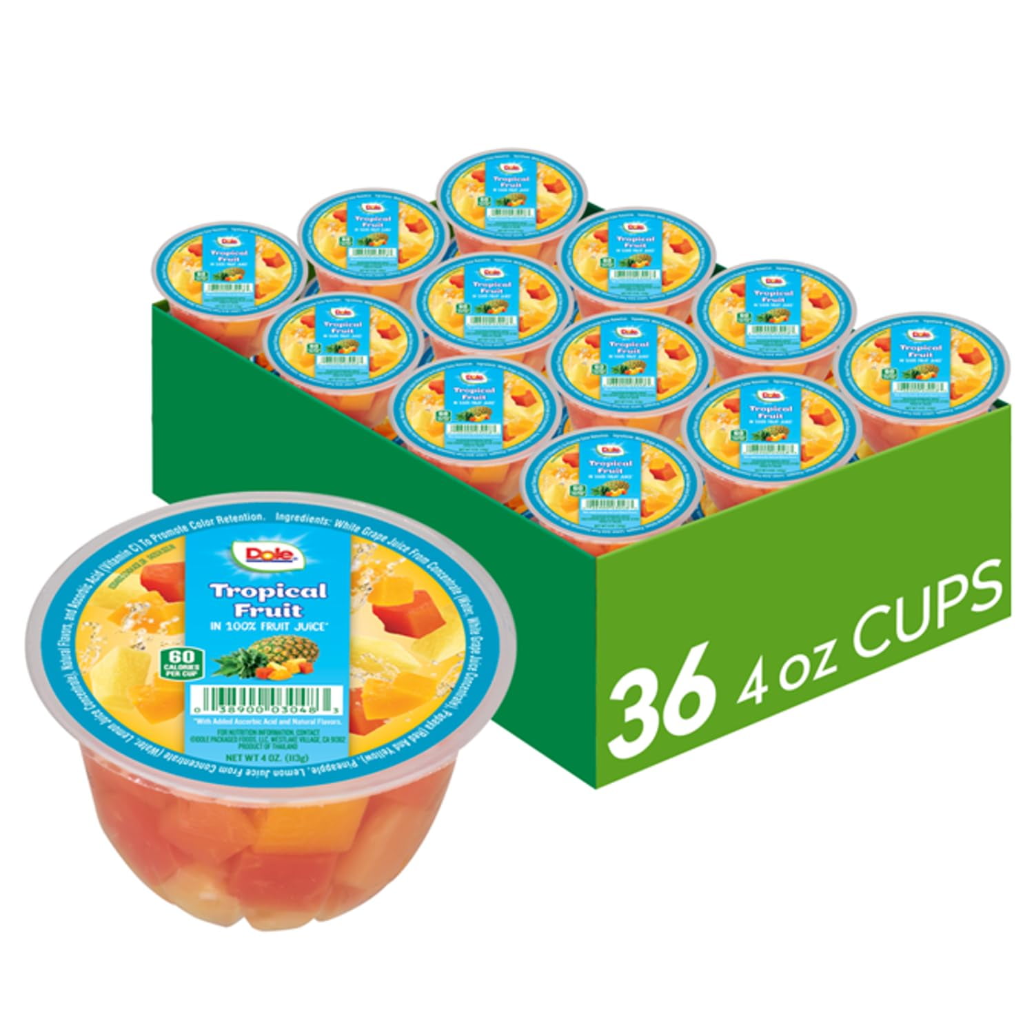Dole Fruit Bowls Tropical Fruit in 100% H2FSDJuice Snacks, 4oz 36 Total ...